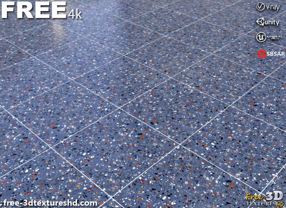 PBR Textures Free Download - Blue Multi Ceramic Floor Tile Terrazzo ...