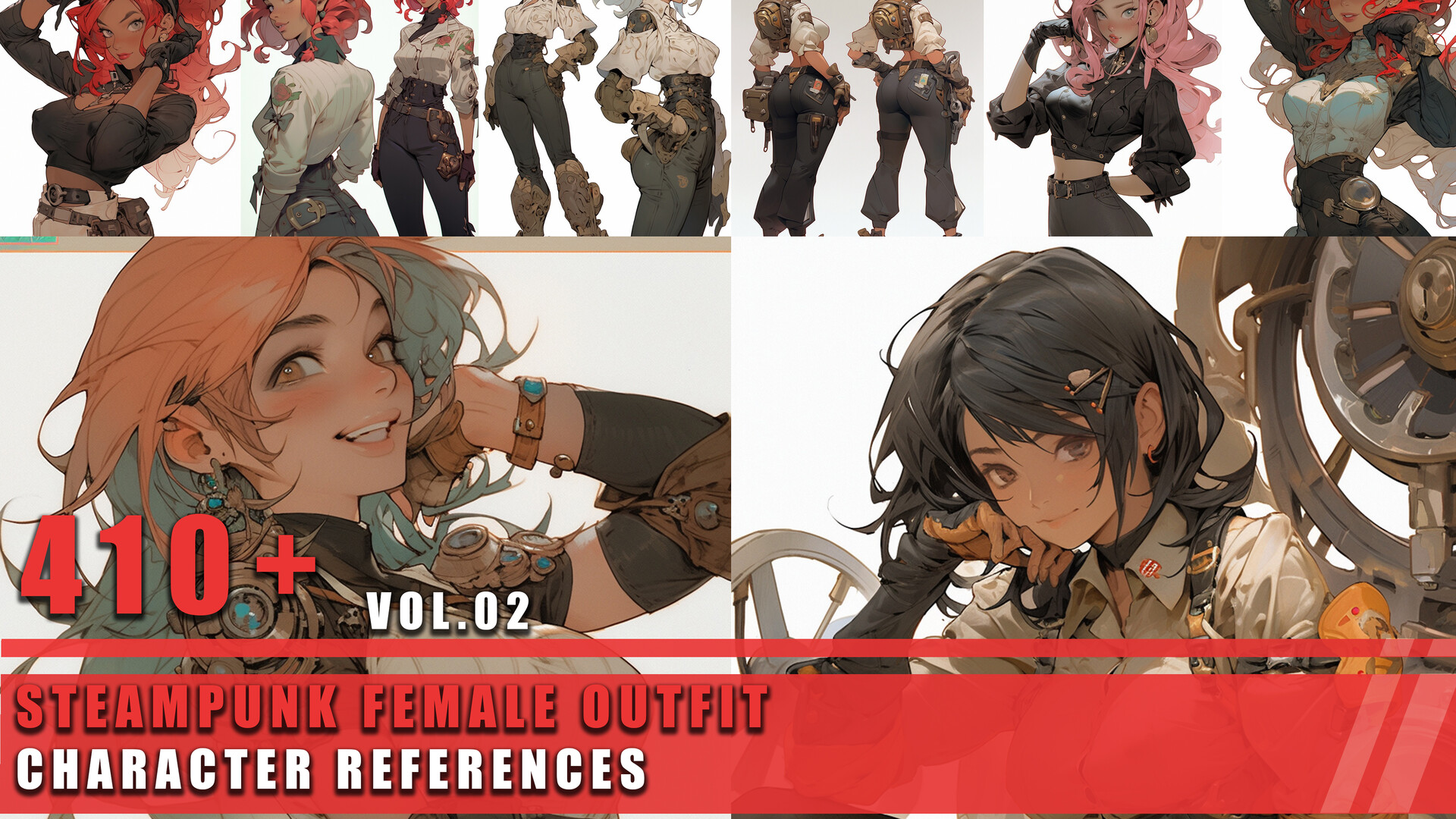 Wayline Arts - 410+ Steampunk Female Outfit - Character References Vol.02