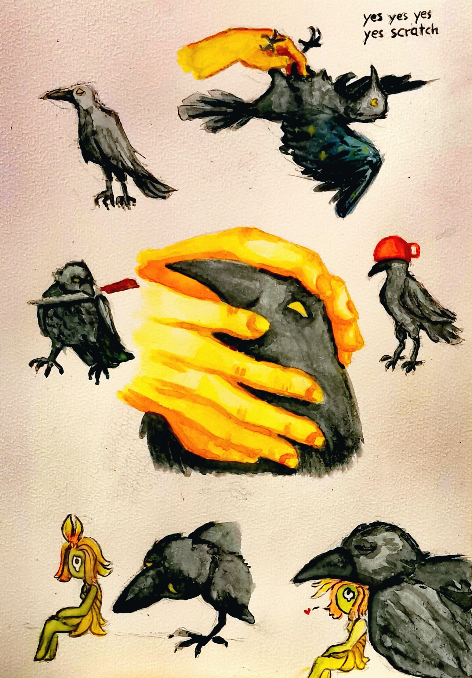 ArtStation - Watercolor of a crow with his tiny companion (or is he the ...