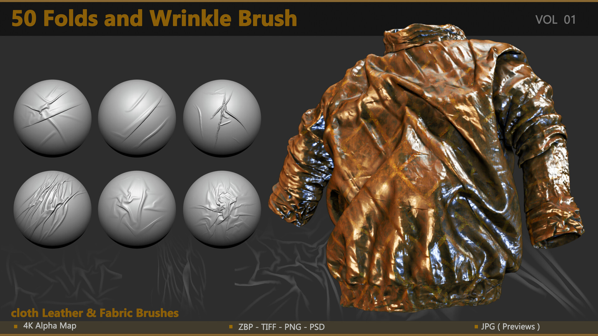 ArtStation - 50 Folds and Wrinkle Brush - 4k Alpha Map