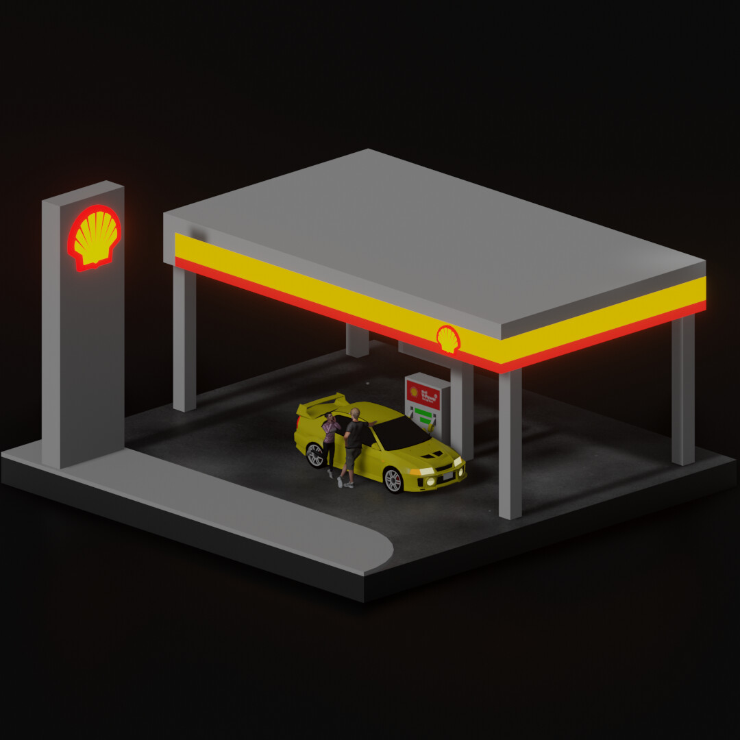 ArtStation - shell petrol pump