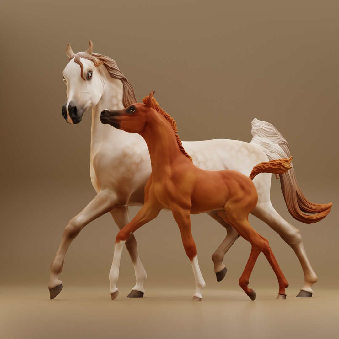ArtStation - Arabian mare and foal sculpture