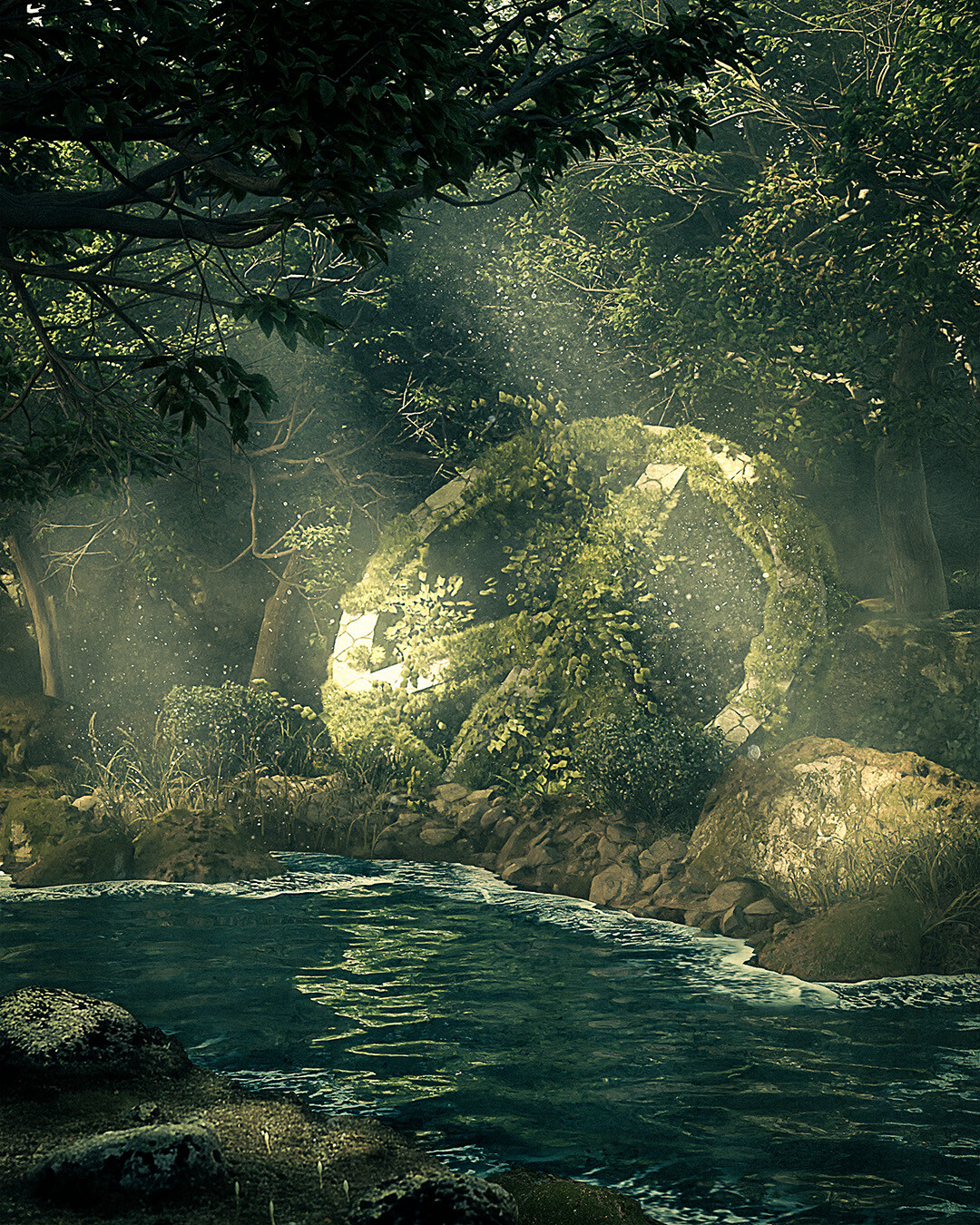 ArtStation - Overgrown Peace Symbol in Forest