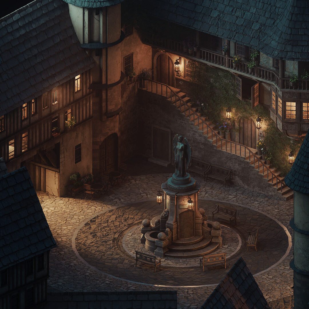 ArtStation - Town square isometric