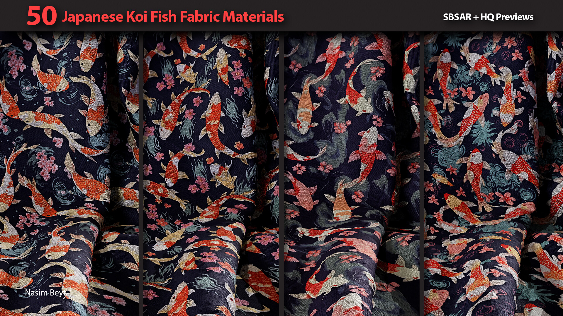 Nasim Beyt - 50 Tileable Japanese Koi Fish Fabric Materials-VOL10. SBSAR