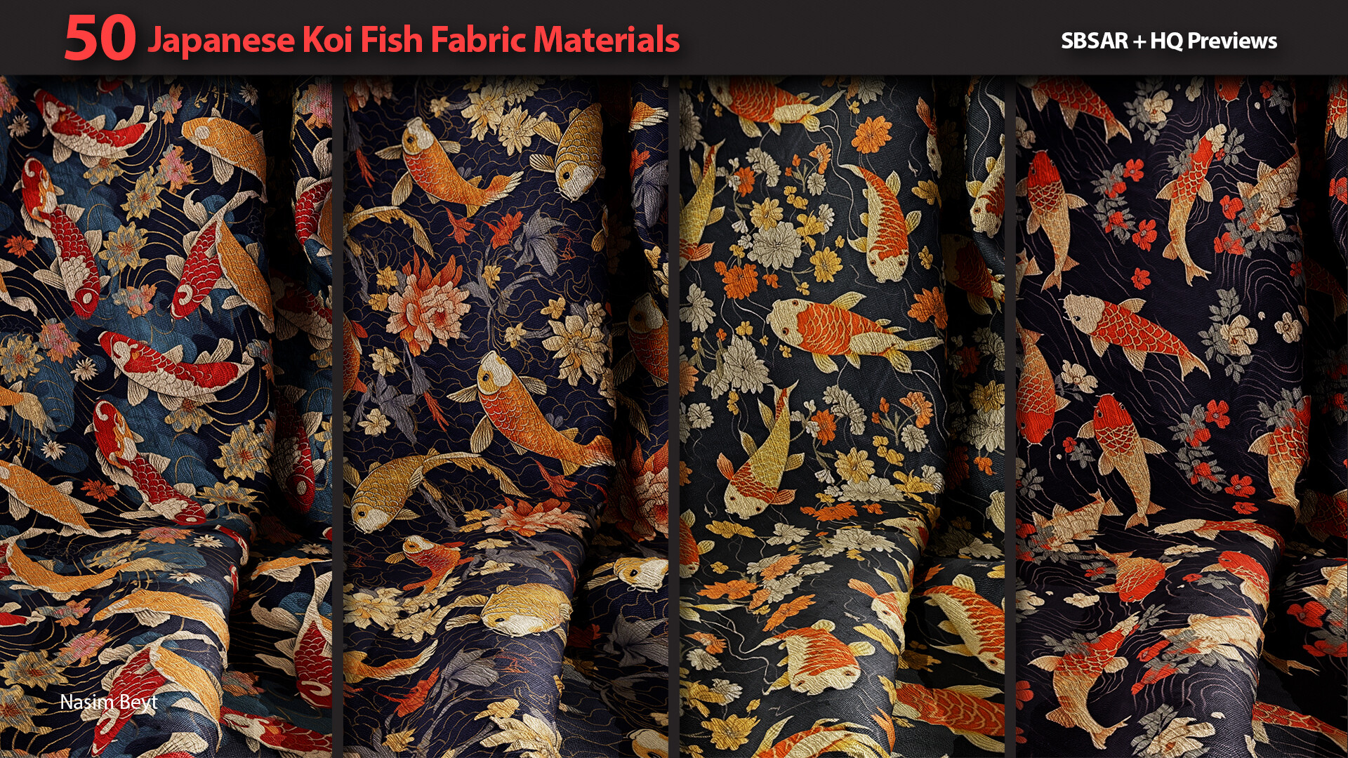 Nasim Beyt - 50 Tileable Japanese Koi Fish Fabric Materials-VOL10. SBSAR