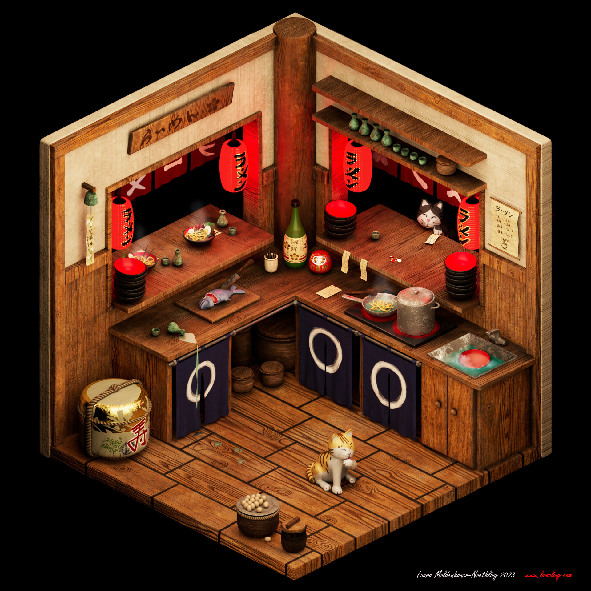 ArtStation - Isometric room - Japanese Ramen ラーメン