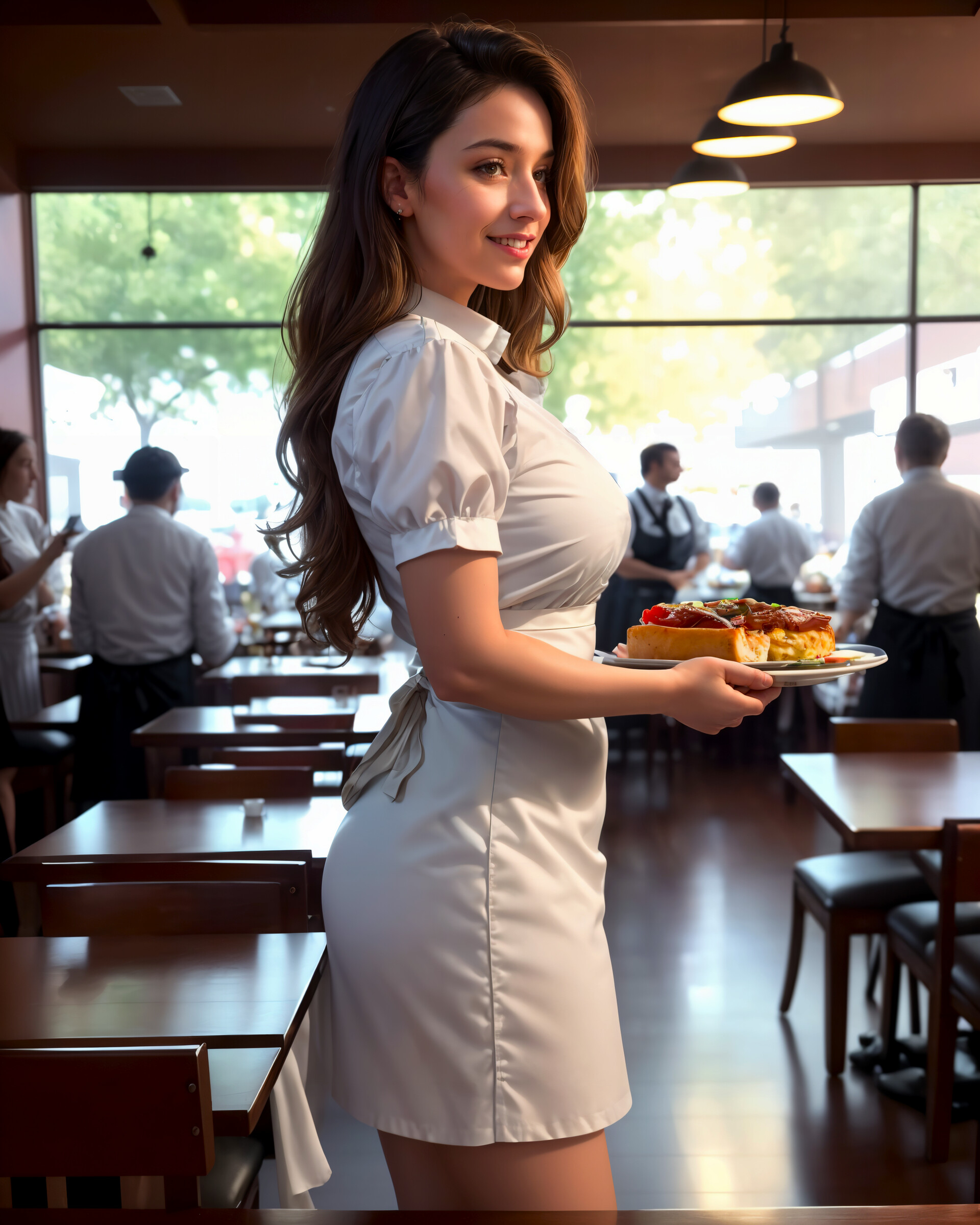 ArtStation - beautiful waitress serving dishes in a café