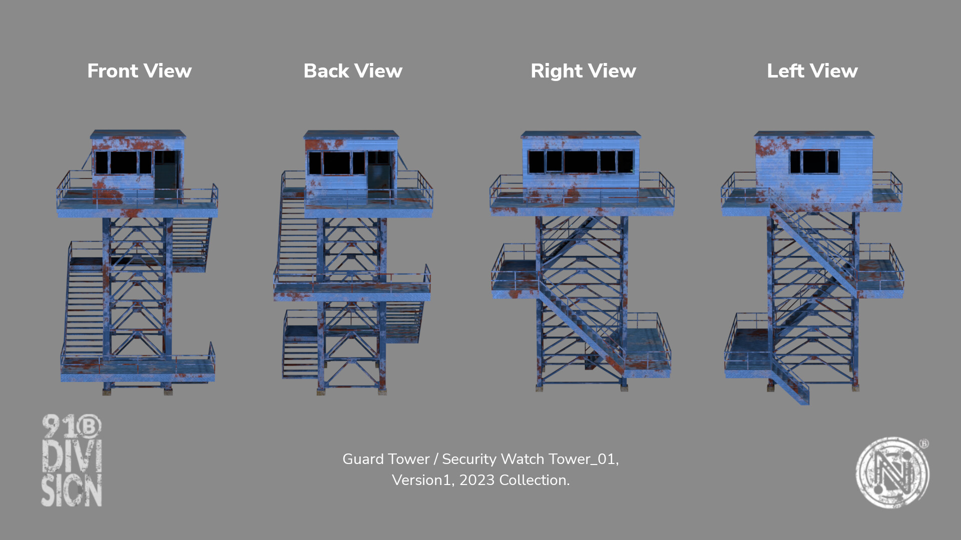 91b.Div - Guard Tower / Security Watch Tower (Blue Rusted)
