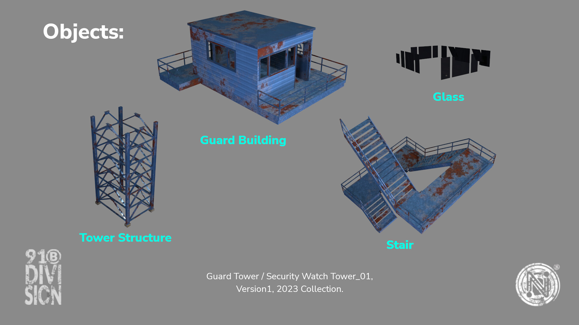 91b.Div - Guard Tower / Security Watch Tower (Blue Rusted)