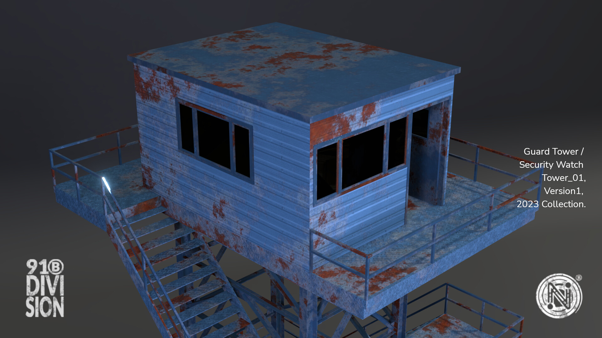 91b.Div - Guard Tower / Security Watch Tower (Blue Rusted)