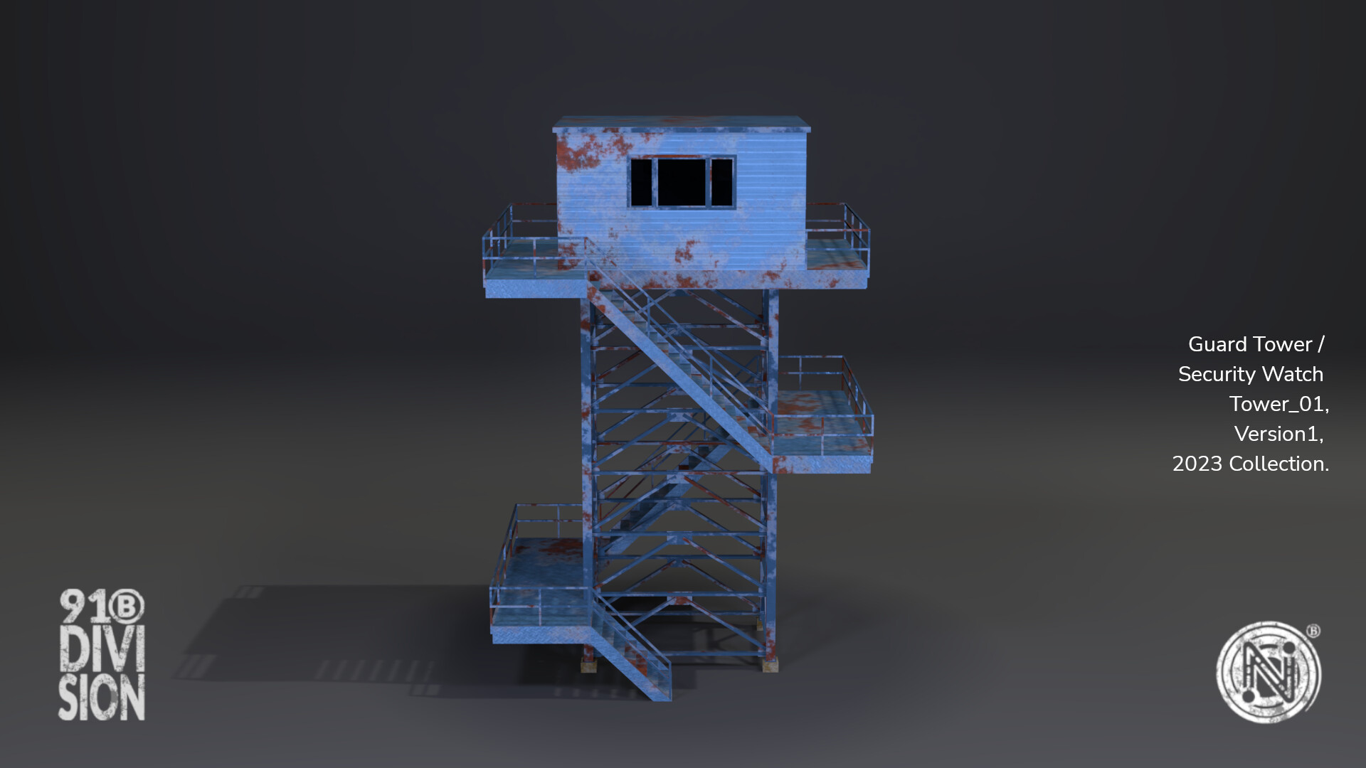 91b.Div - Guard Tower / Security Watch Tower (Blue Rusted)