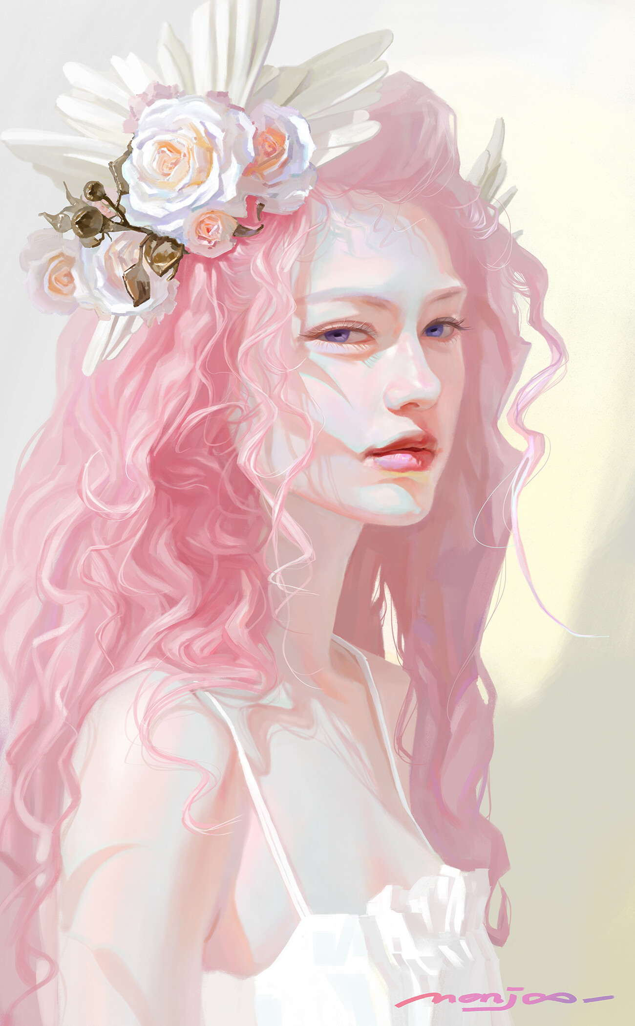 ArtStation - Portrait painting Pink Angel (^@^)