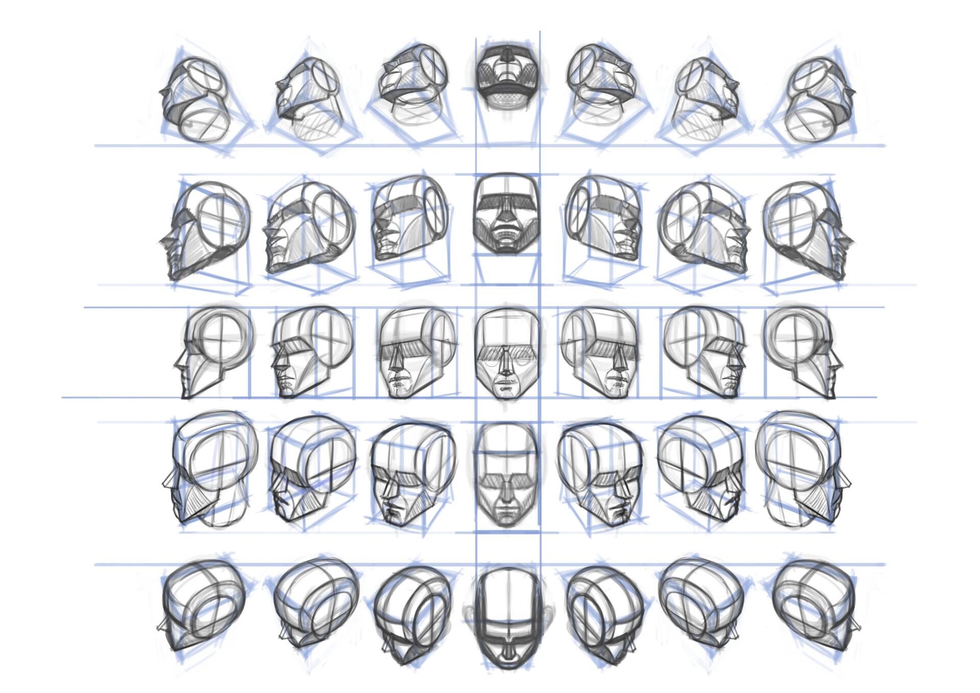 how to draw heads at different angles