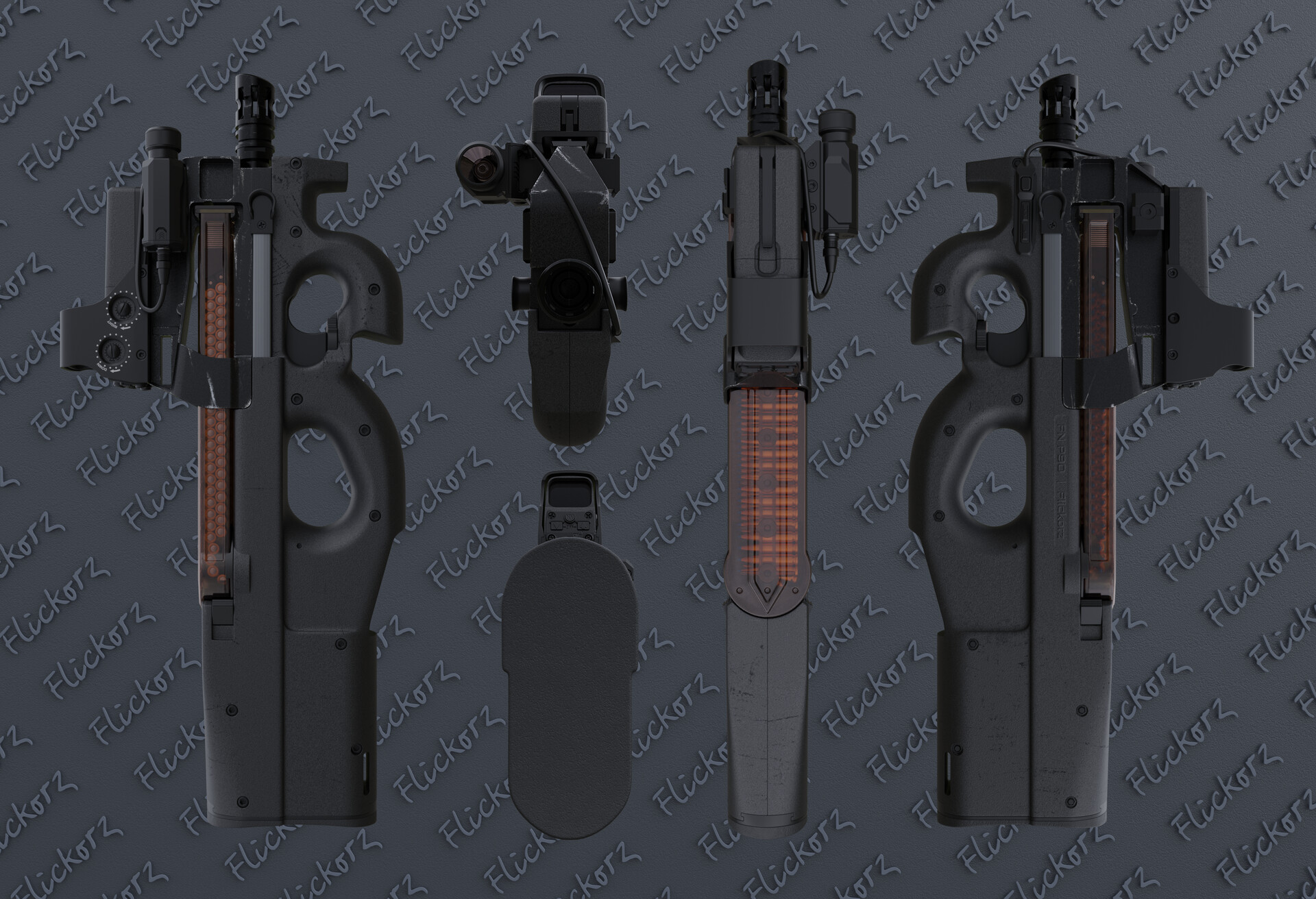 Flickorz - FN P90 with Holo sight and flashlight - Blender