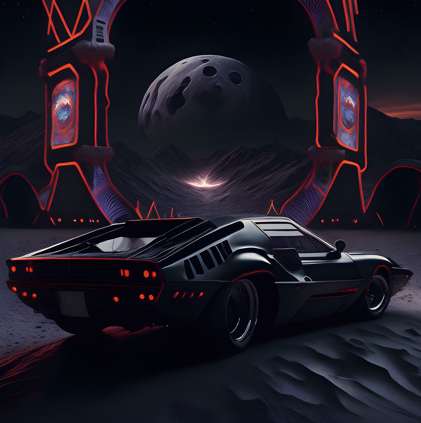 ArtStation - moon and black ferrari