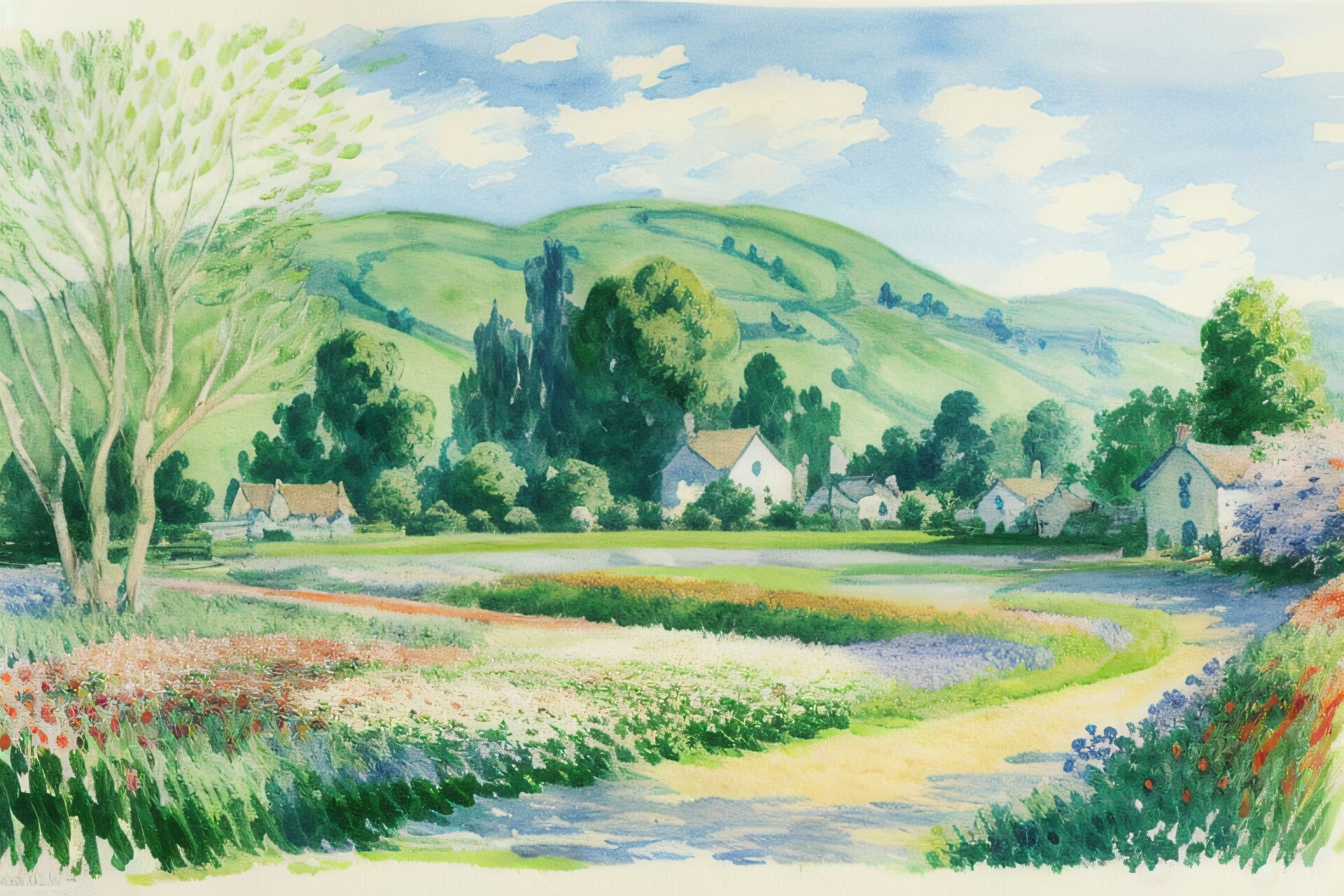 Watercolor Spring Scenery