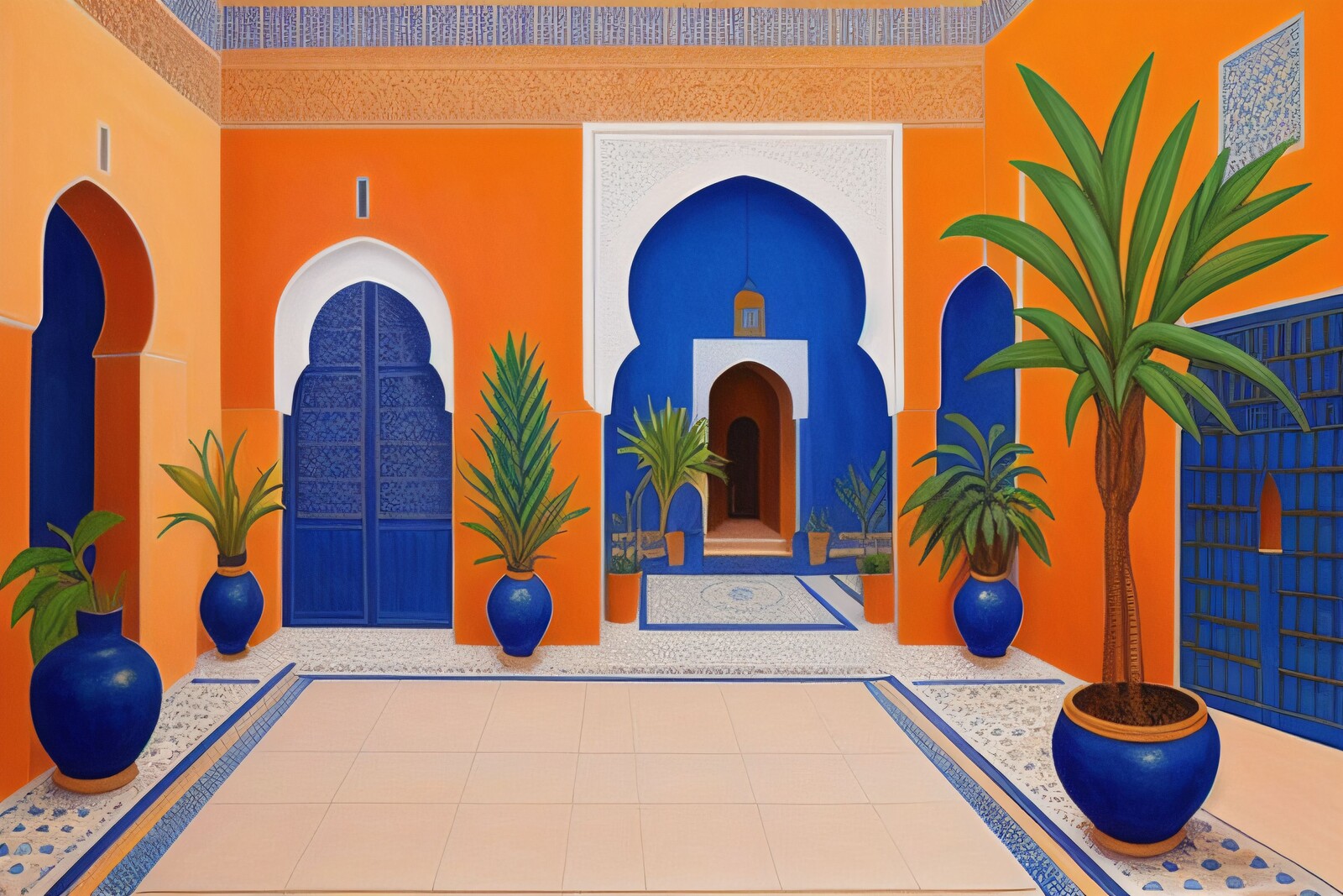 the_french_artist - Oil painting, a traditional Moroccan riad with a ...