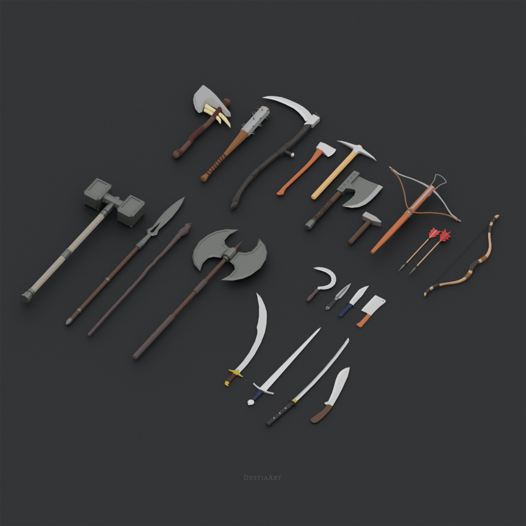 ArtStation - 3D Lowpoly Weapons and Tools Pack