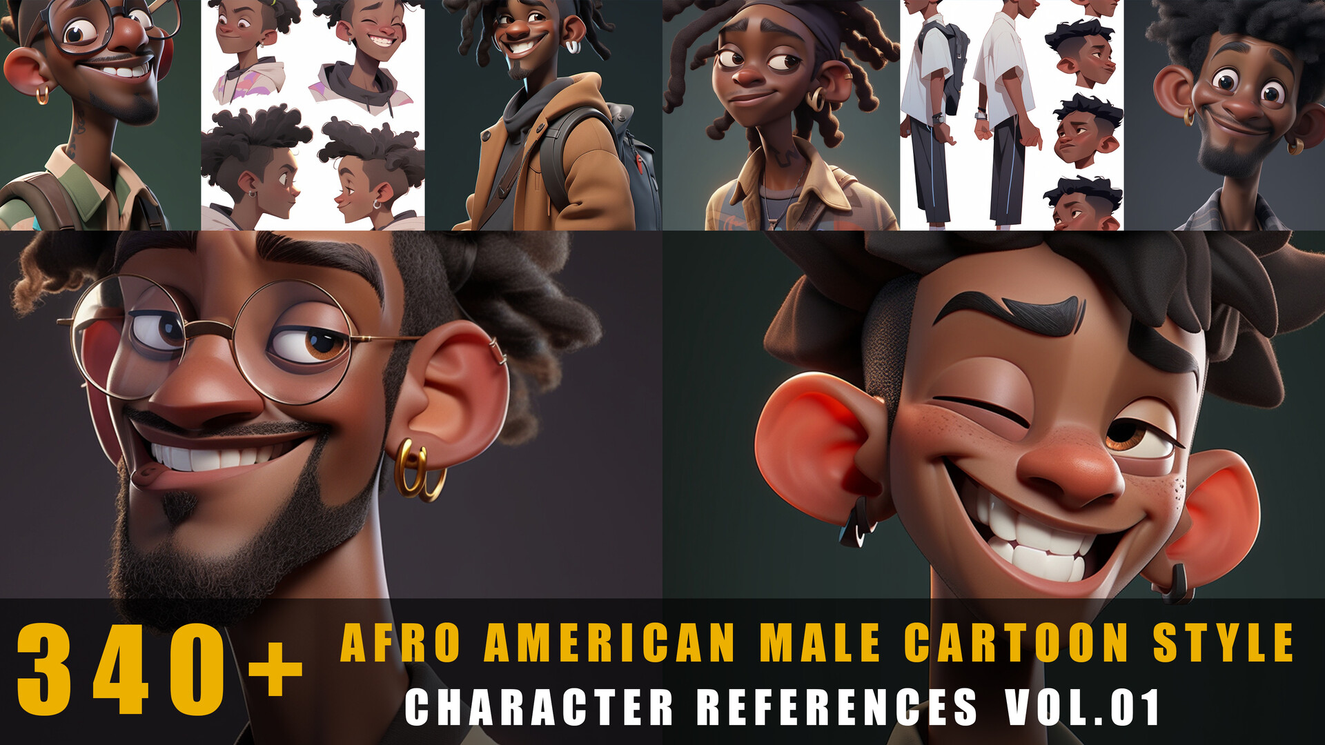 WaterLaw's Studio - 340+ Afro American Male Cartoon Style - Character ...