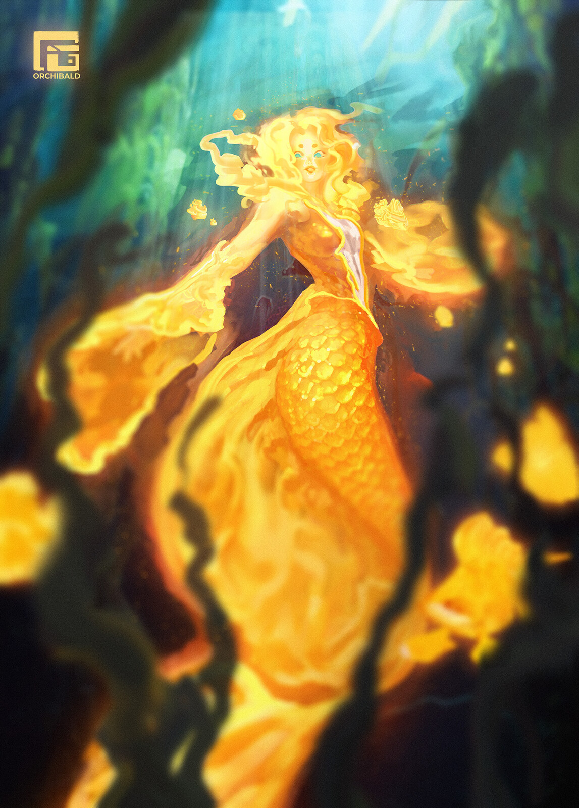 orchibald art - Mermay 2023 - Sona the golden mermaid