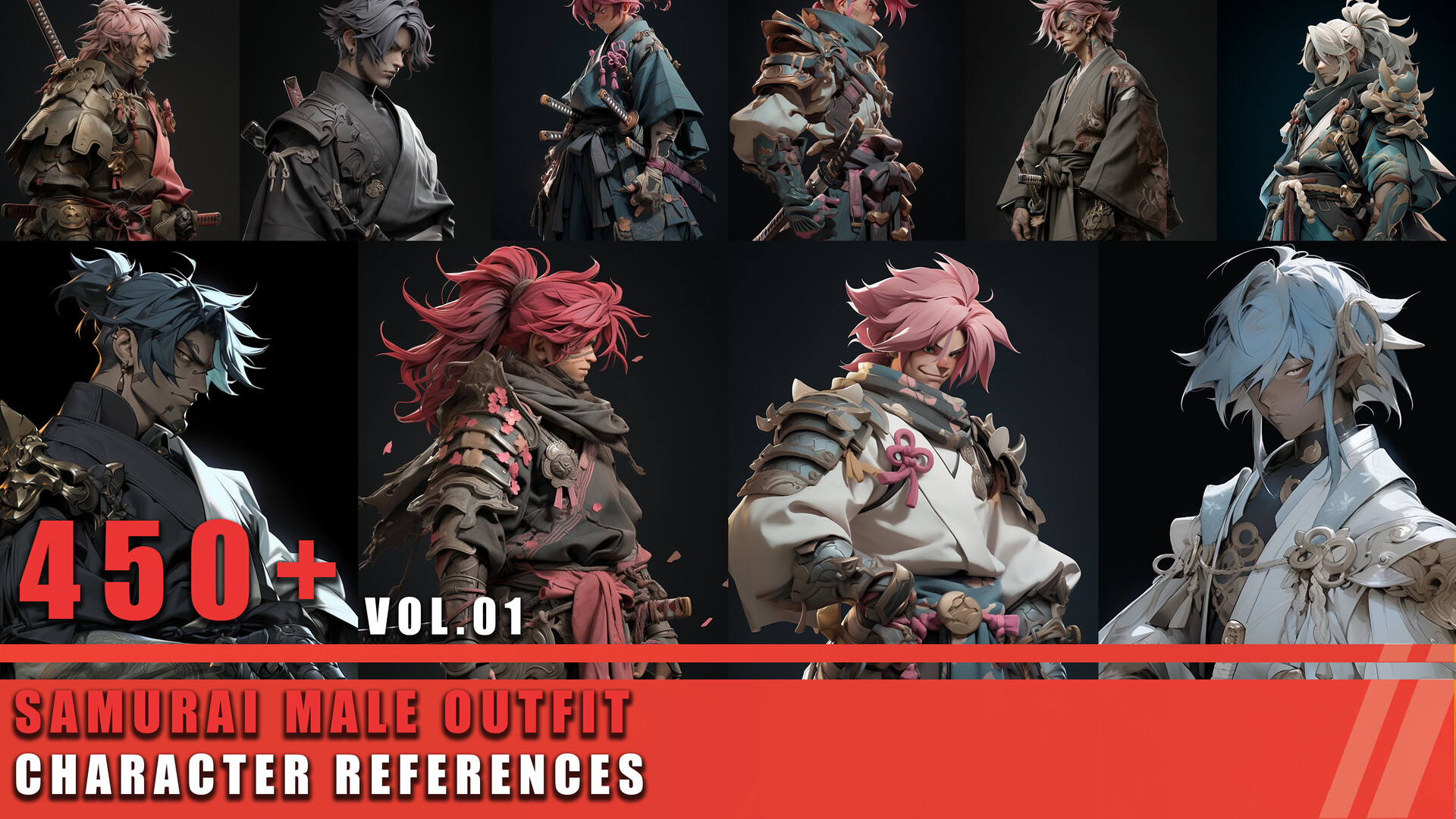 Wayline Arts - 450+ Samurai Male Outfit - Character References Vol.01