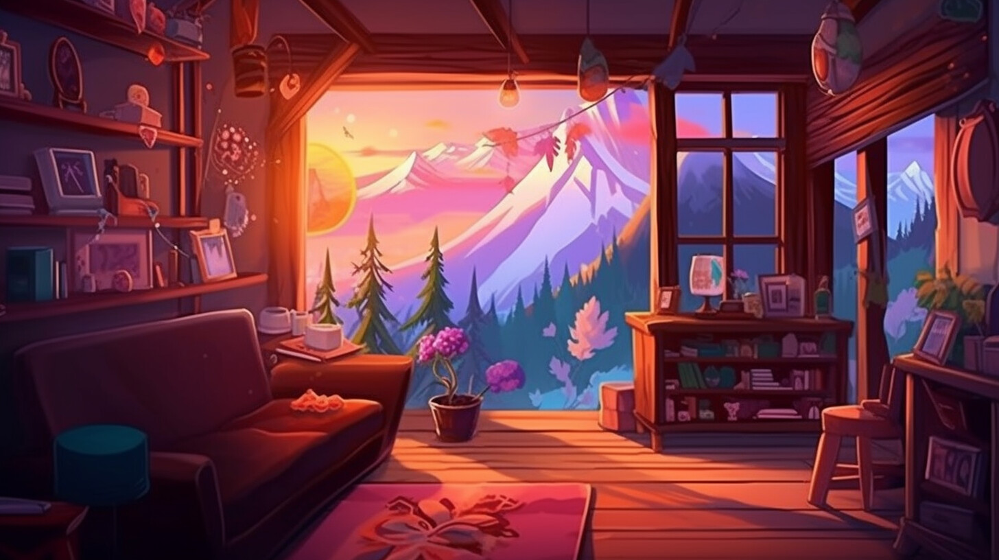 ArtStation - Dating Sim: Romantic Sunset in Living Room with Mountain View