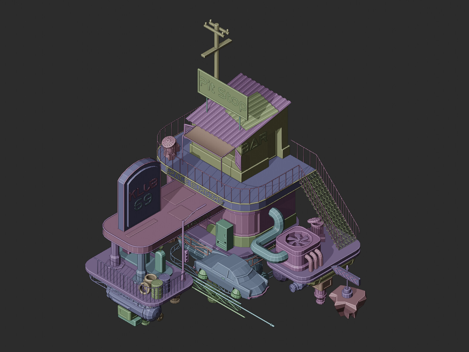 Aadarsh Kumar - Space Gas Station Lowpoly Diorama