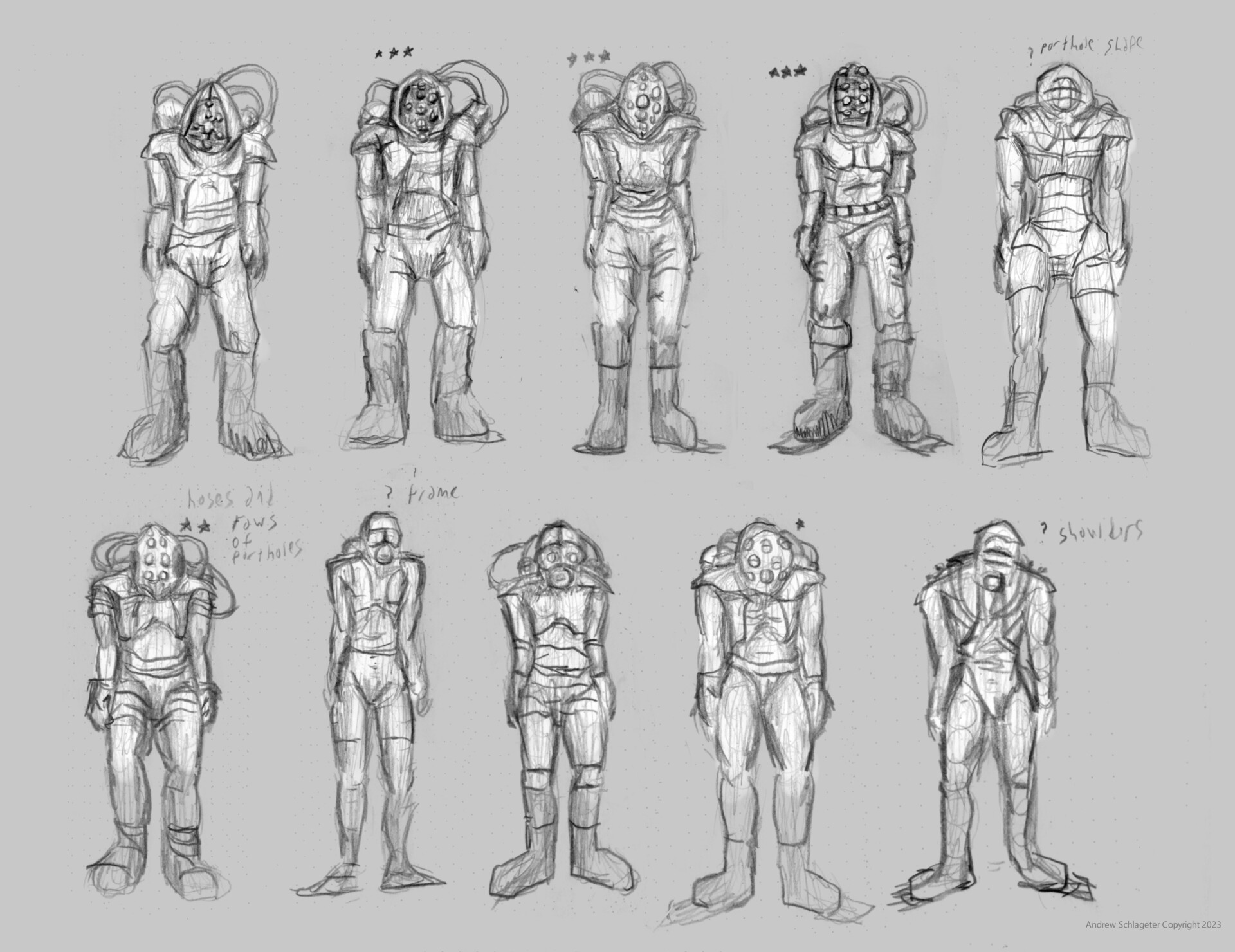Andrew Schlageter - Salvage Diver Sketches