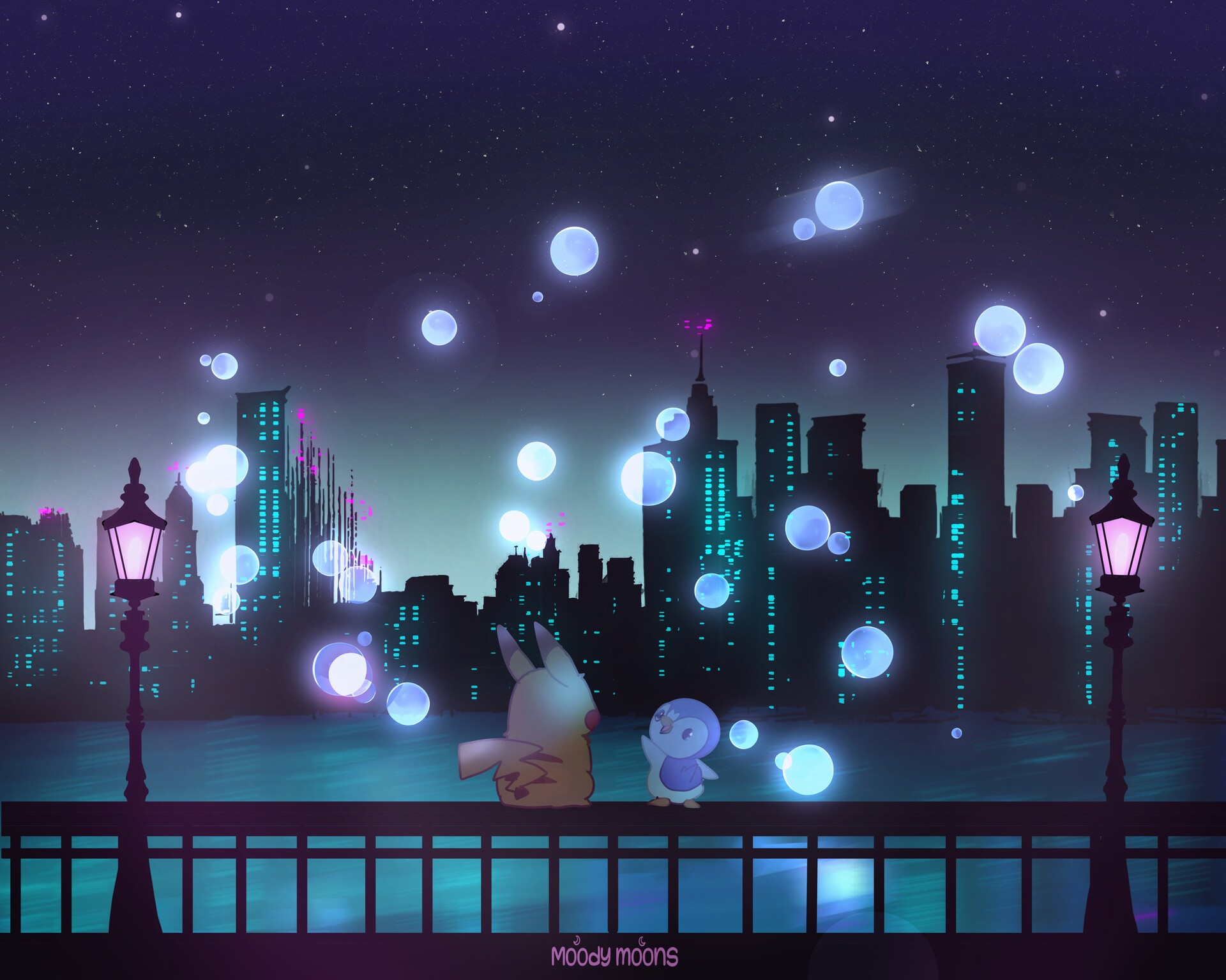 ArtStation - Pikachu and Piplup - A night in the city
