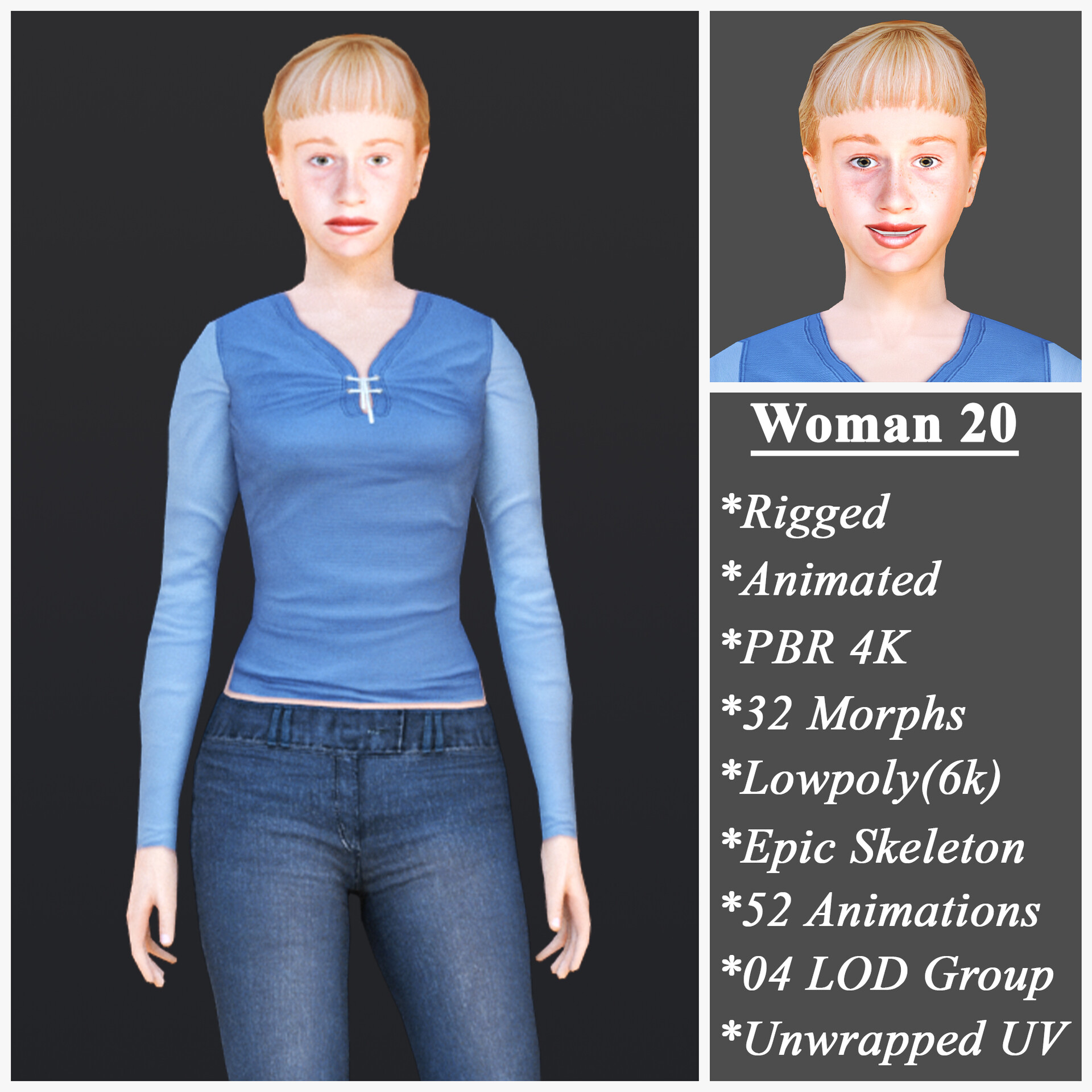 ArtStation - Woman 20 With 52 Animations 32 Morphs