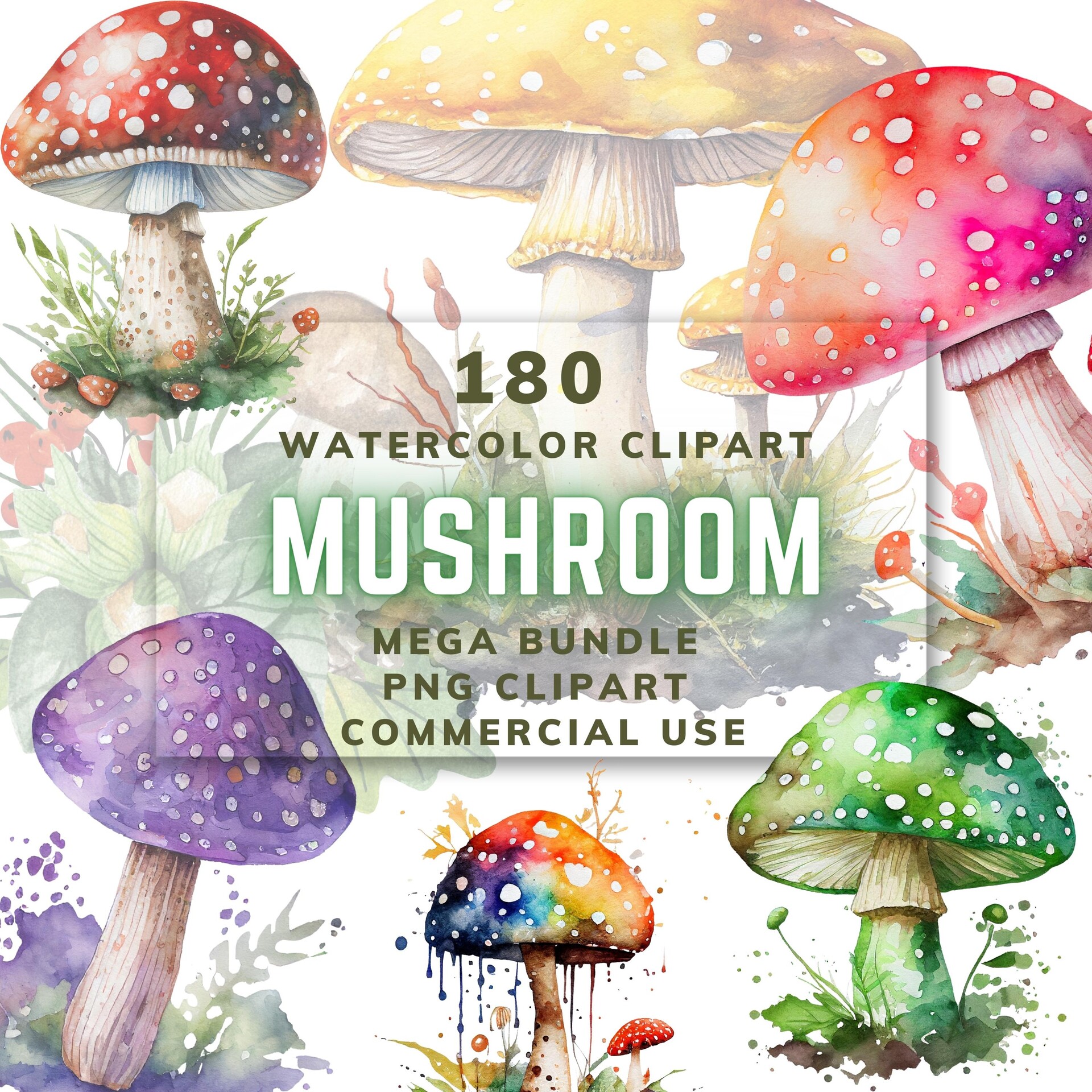 ArtStation - 180 Mega Bundle, Mushroom Watercolor Clipart