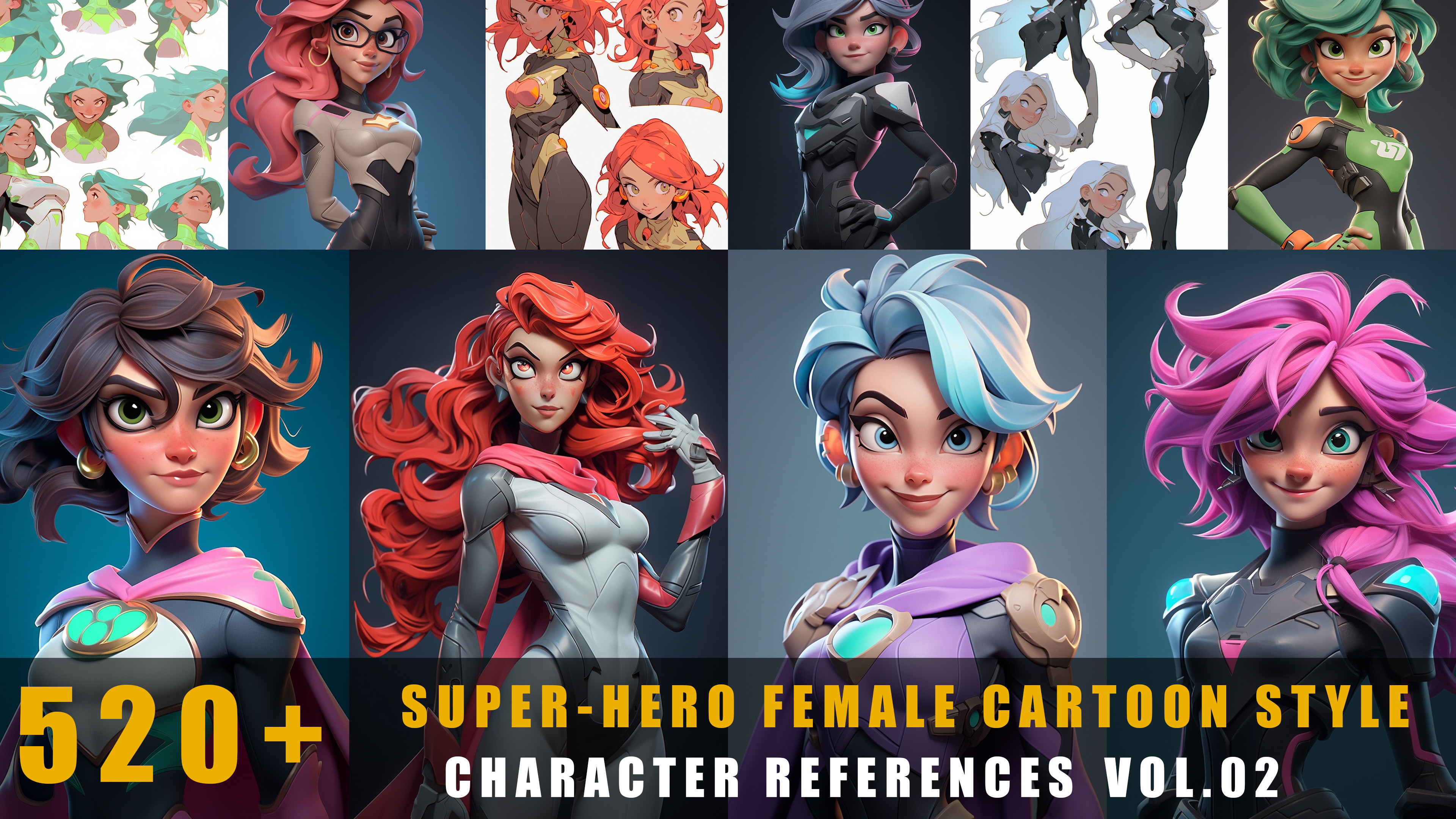 WaterLaw's Studio - 520+ Super-Hero Female Cartoon Style - Character ...