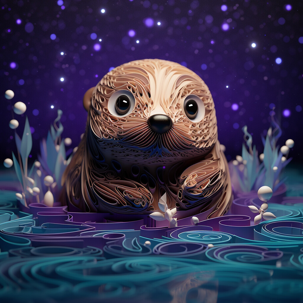 ArtStation - Cute Cartoon Sea Otter Floating in the Ocean Under a ...