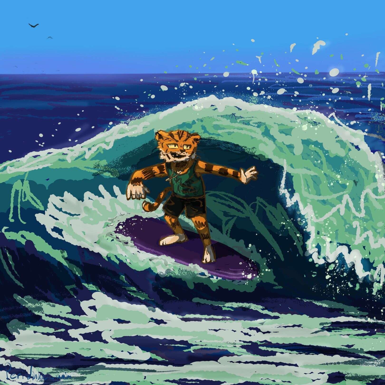 ArtStation - Surfing tiger