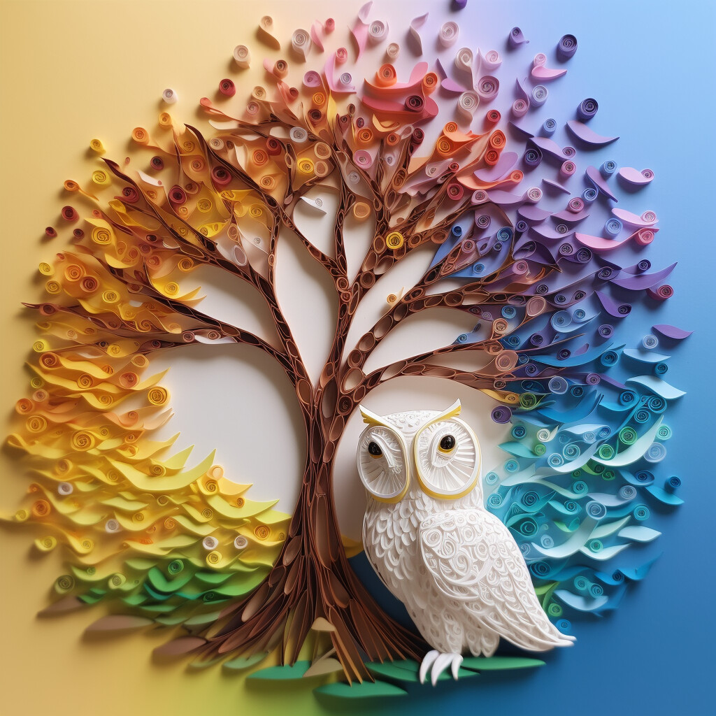Colorful Owls In A Tree
