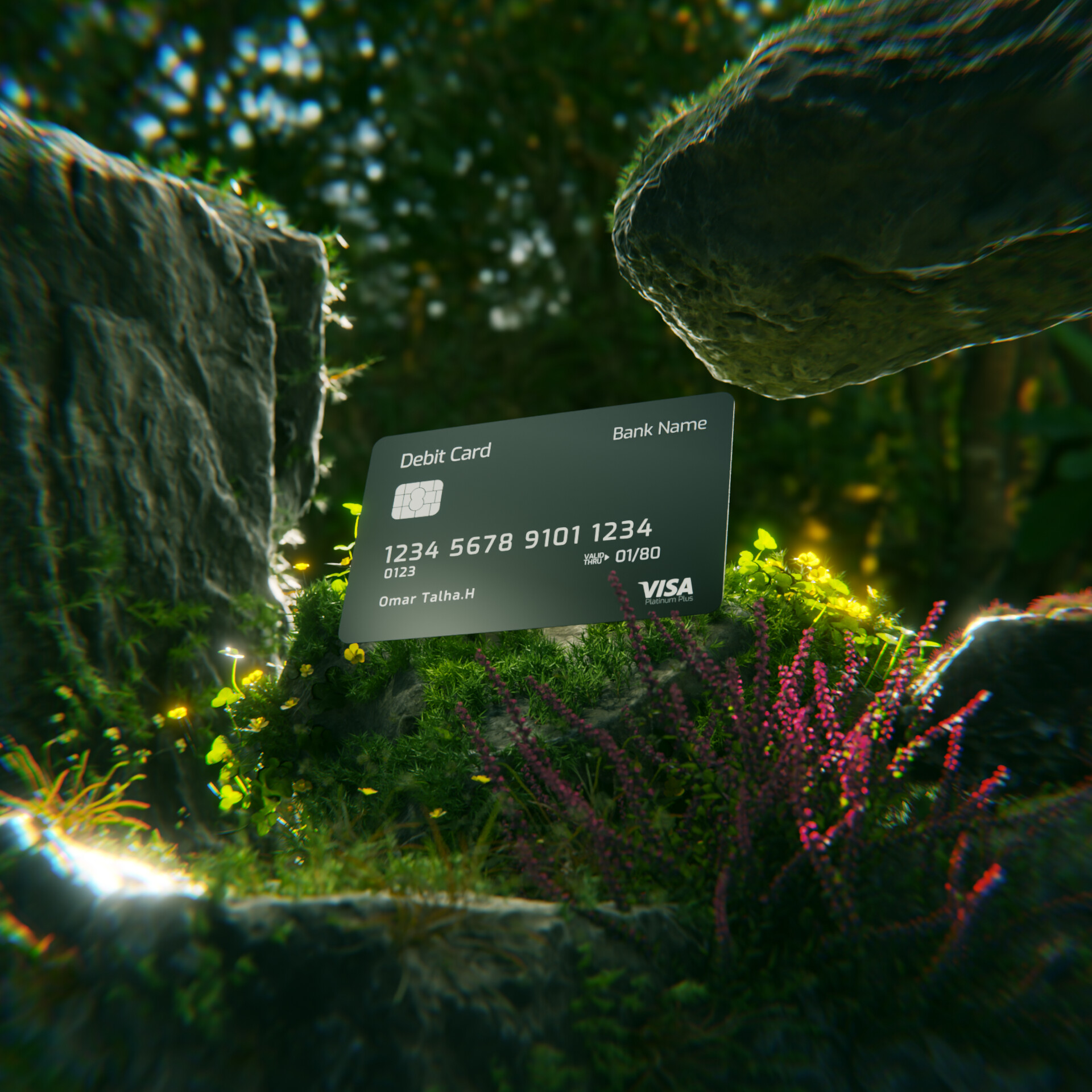 ArtStation - Credit Card Creative Commercial in 3D (Jungle themed)