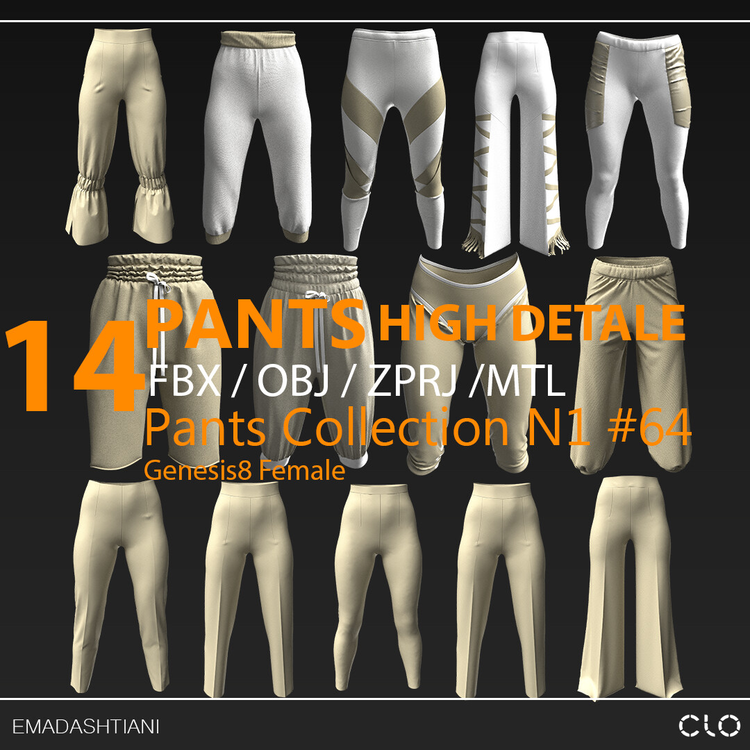 ArtStation - Pants collection N1 #64 _ MarvelousDesigner/CLO Project Files+fbx+obj+mtl ...