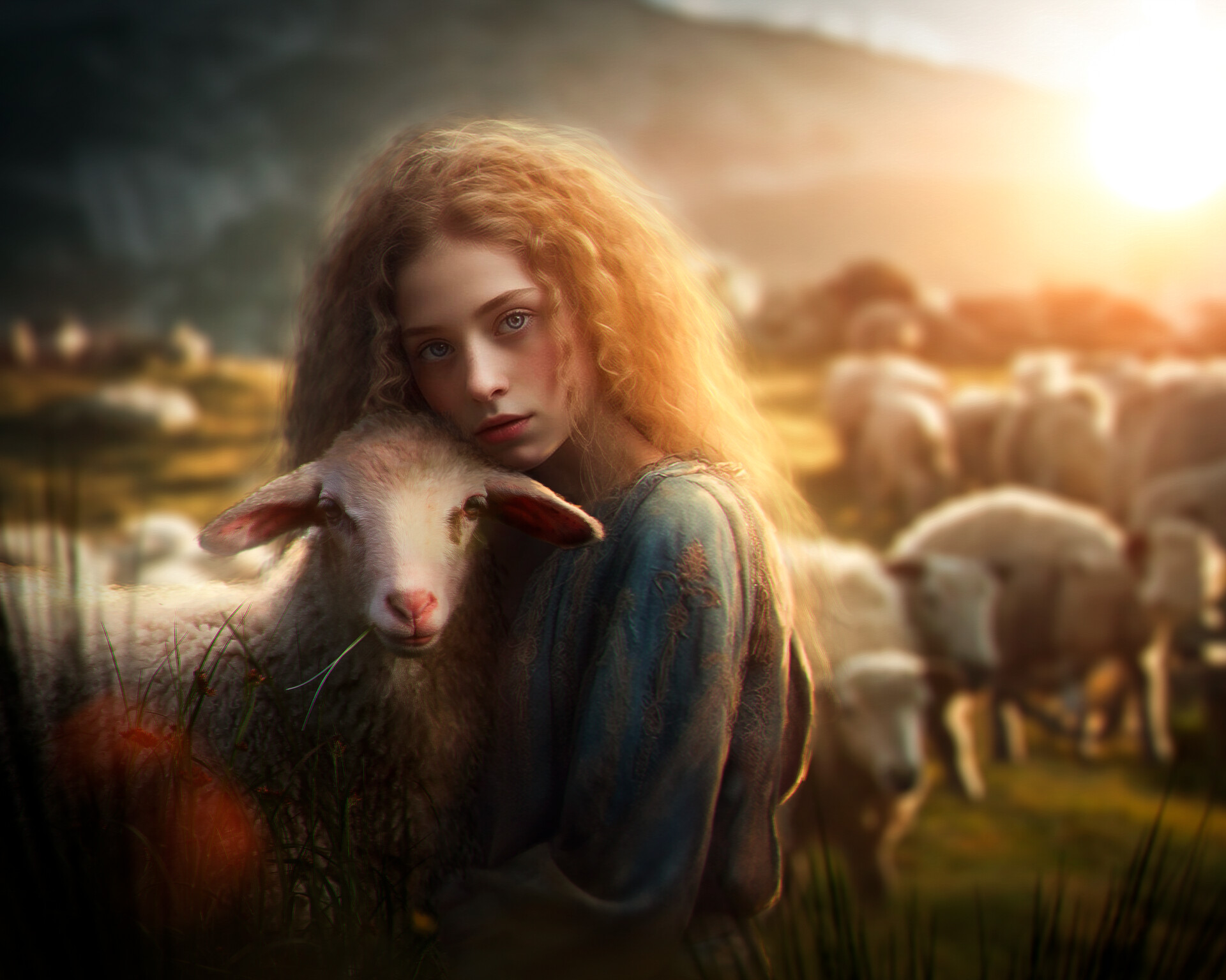ArtStation - The girl and her little Sheep friend!
