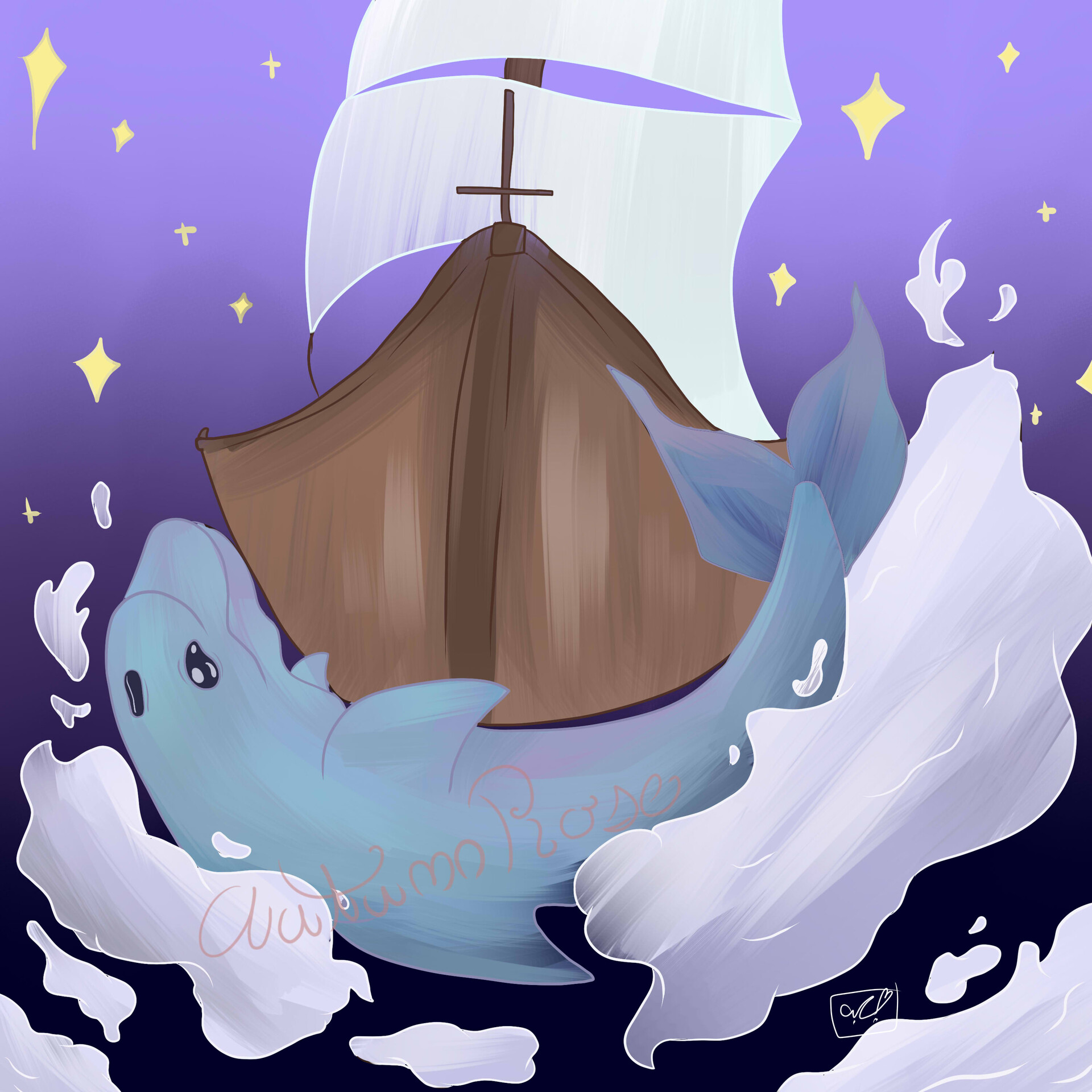 ArtStation - dolphin in space with a ship