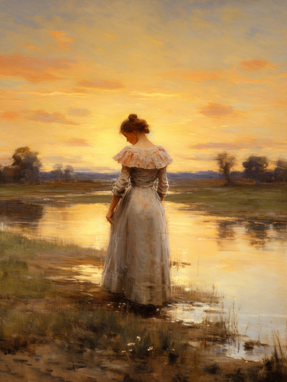 ArtStation - A woman standing next to a river with a peaceful vibe