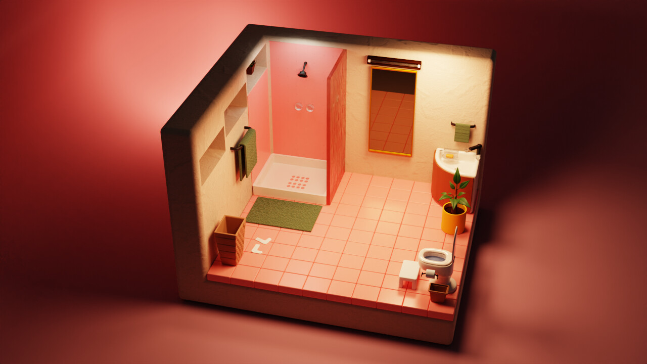 ArtStation - Cozy Isometric Bathroom