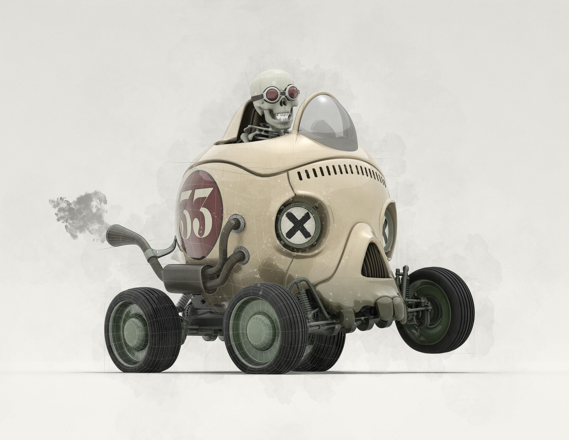 ArtStation - 3D interpretation of the Skullmobile by Jake Parker