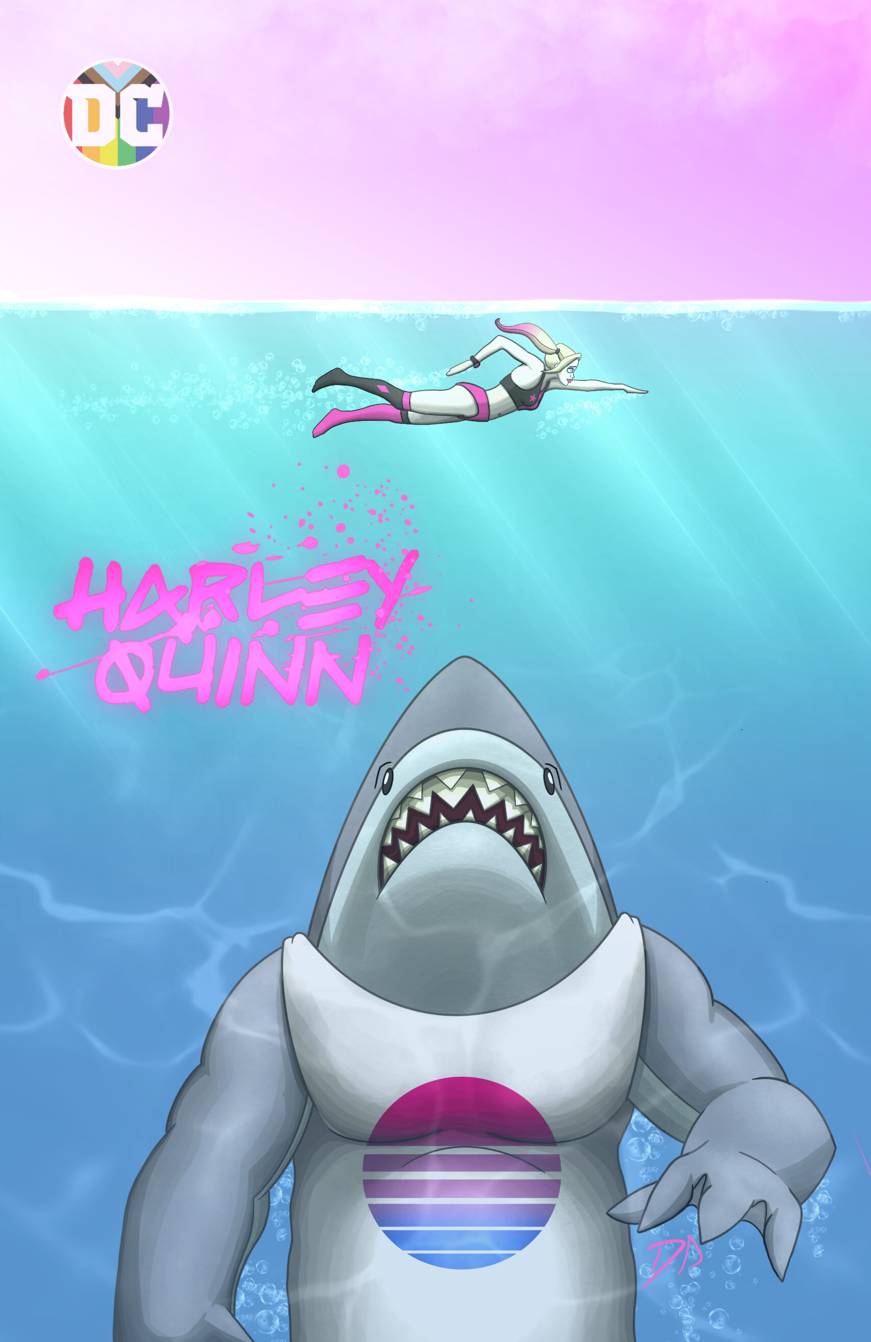 ArtStation - Harley Quinn - Jaws Homage Cover