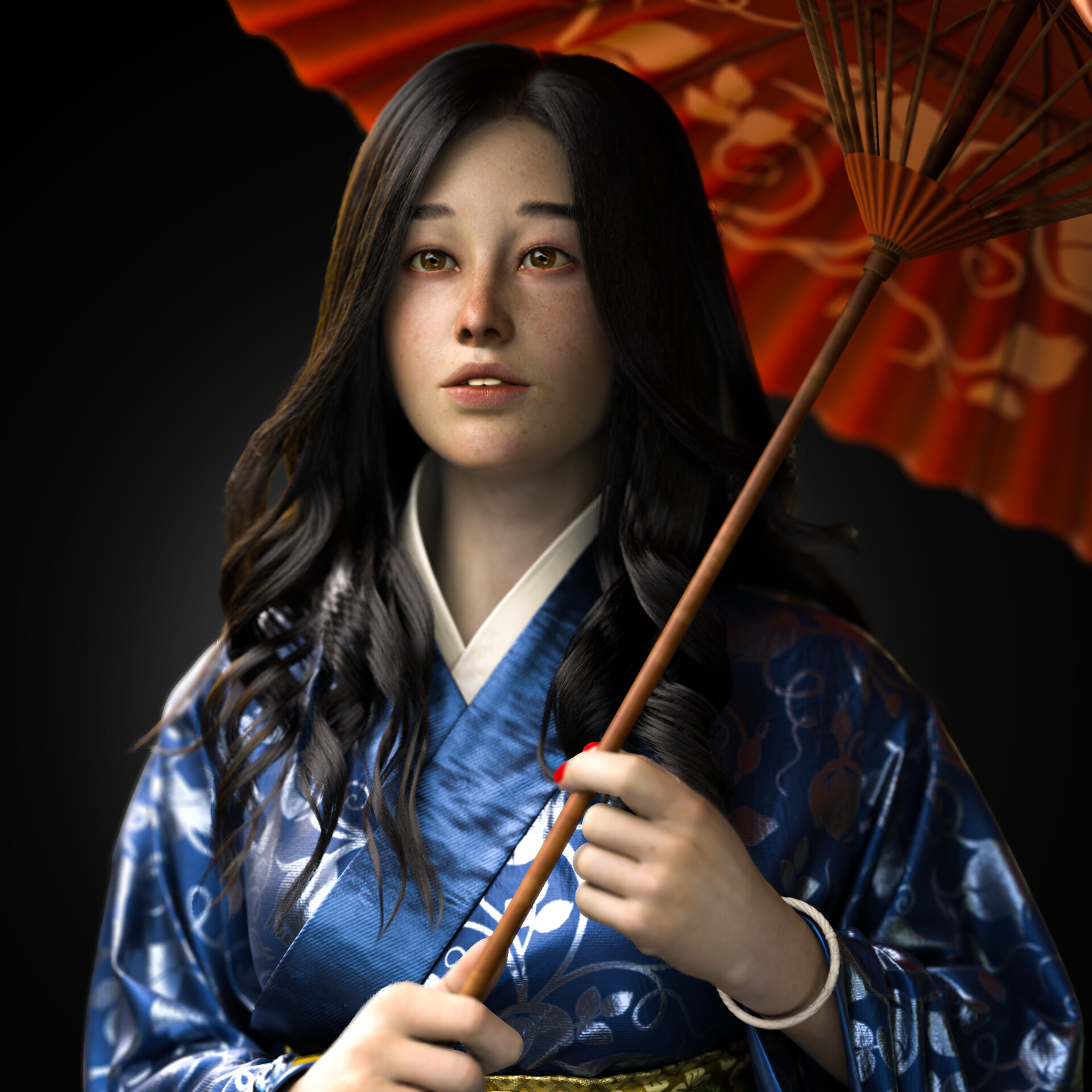 ArtStation - A Japanese girl in Kimono