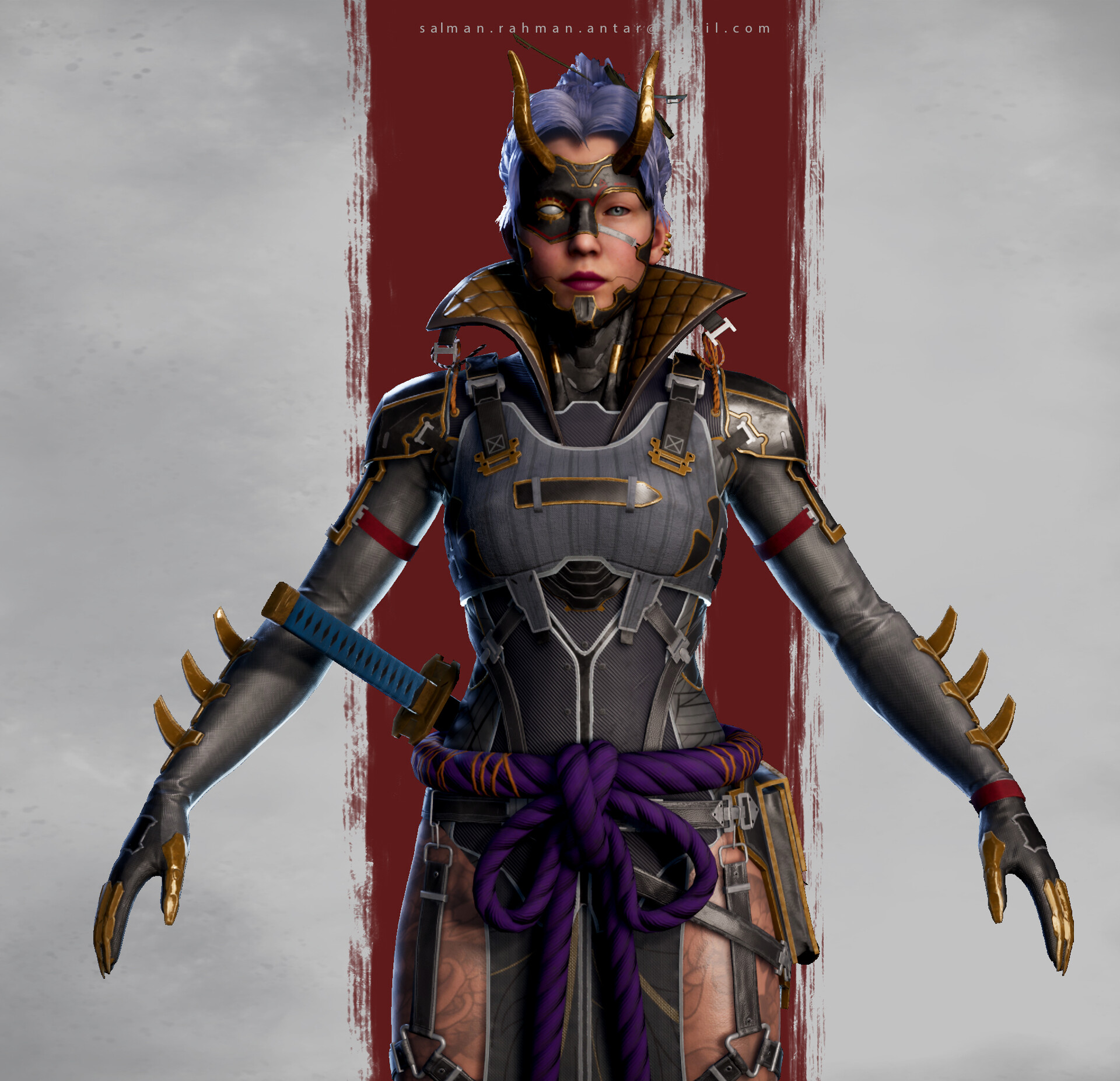 Wing fox - Hard Surface Female Samurai Character Creation——Character ...