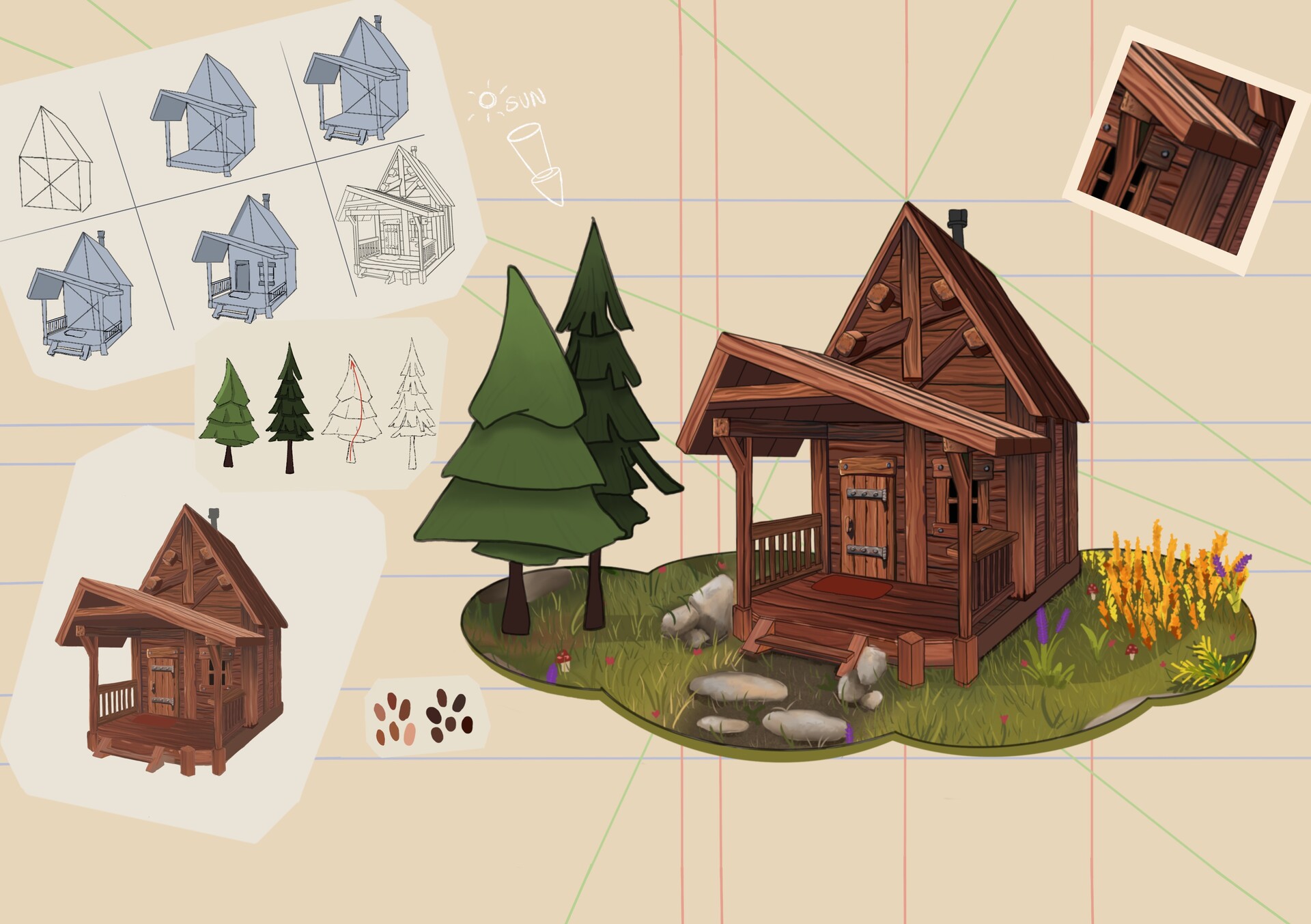 ArtStation - Stylised Exterior of a woodland Cabin (Concept
