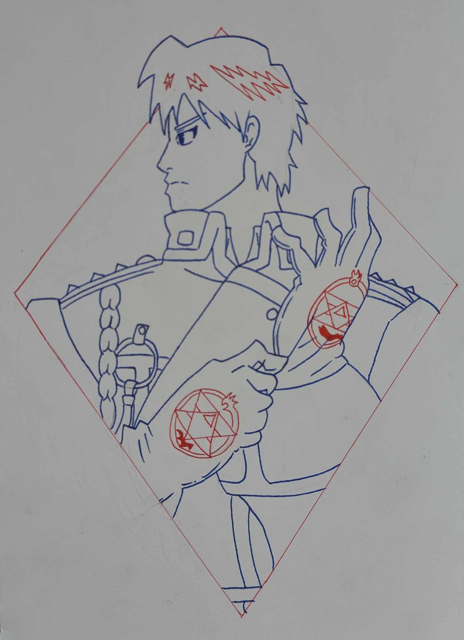 ArtStation - Colonel Roy Mustang Line Drawing (Blue and Red)