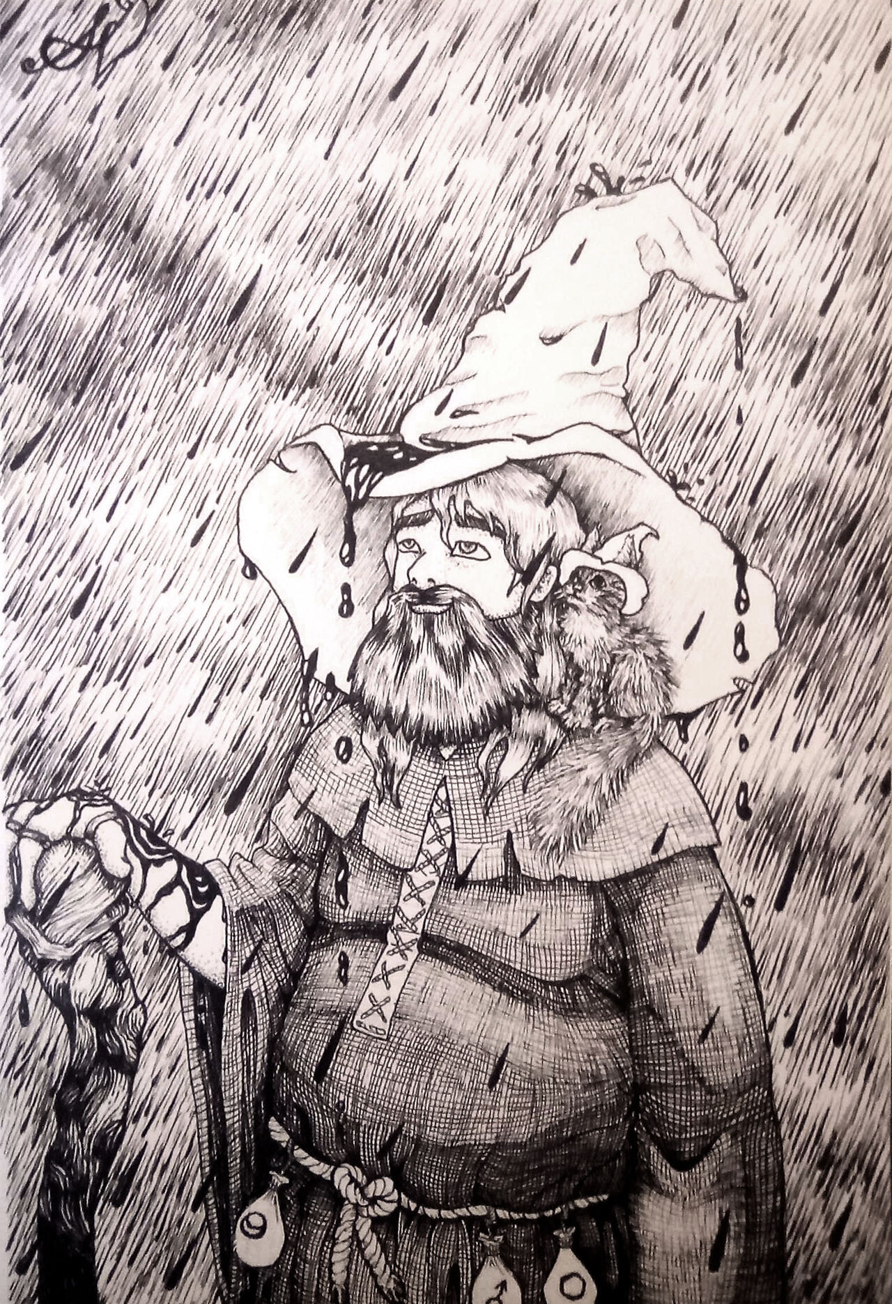 ArtStation - Wizard in the Rain with his Cat