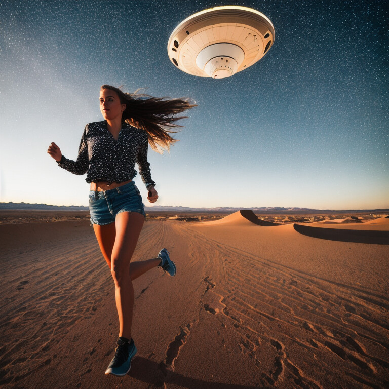 ArtStation - beautiful girl running from an UFO in a desert